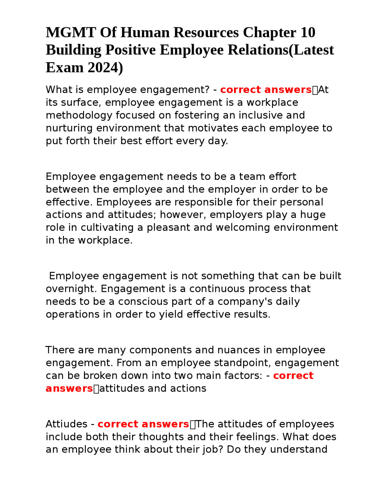 MGMT Of Human Resources Chapter 10 Building Positive Employee Relations ...