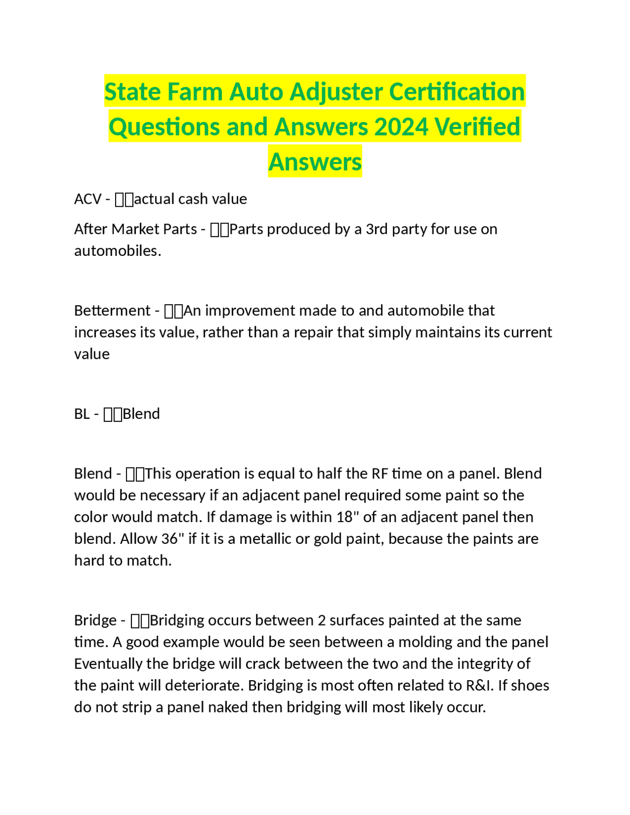 State Farm Auto Adjuster Certification: Questions and Answers 2024 ...