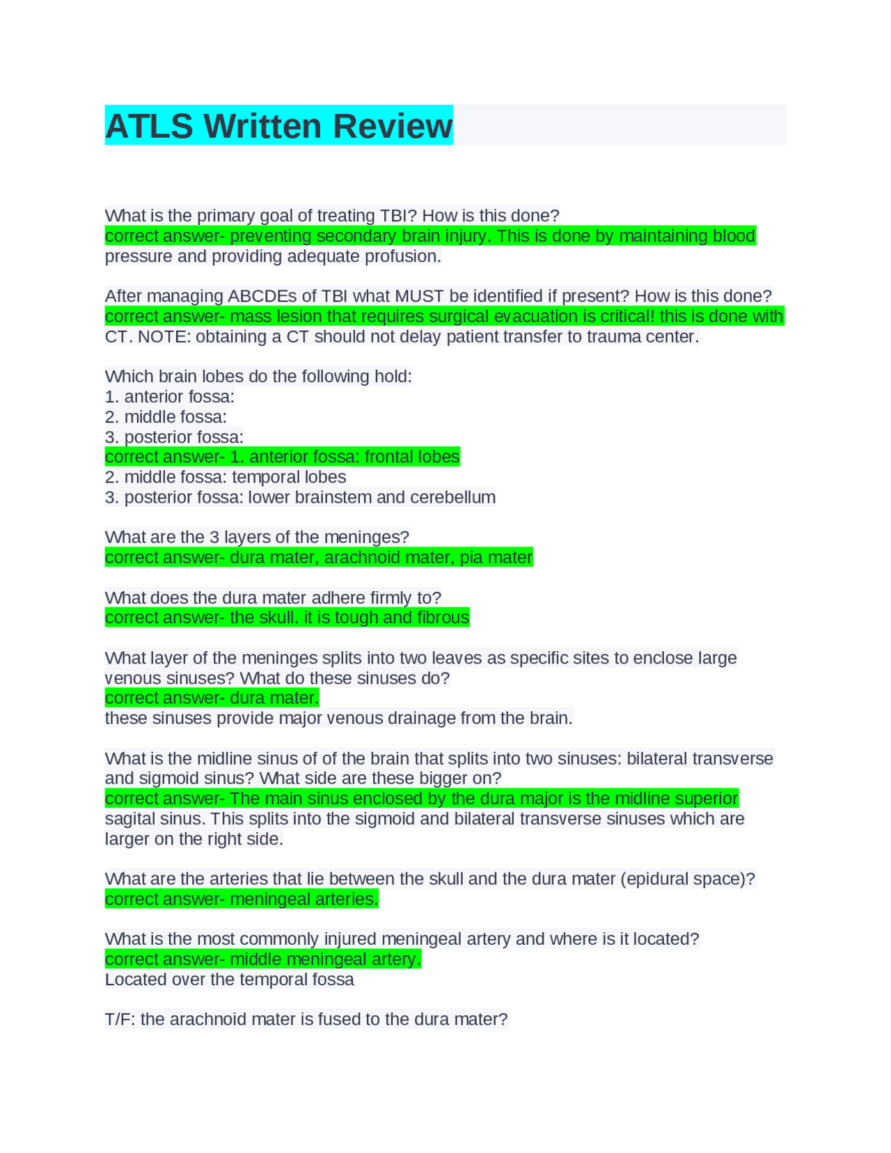 2024 ATLS WRITTEN REVIEW QUESTIONS AND ANSWERS 100% CORRECT | Exams ...