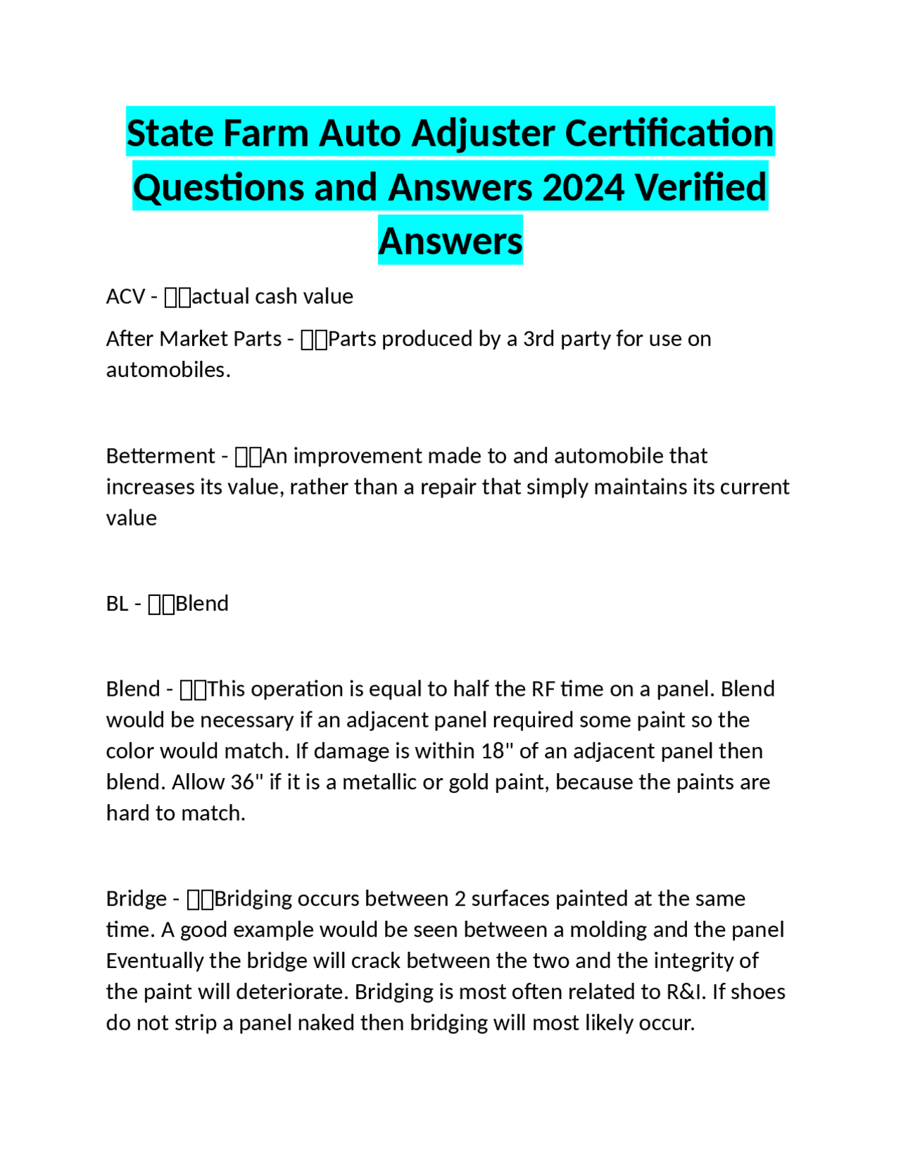 State Farm Auto Adjuster Certification: Glossary and Definitions 2024 ...