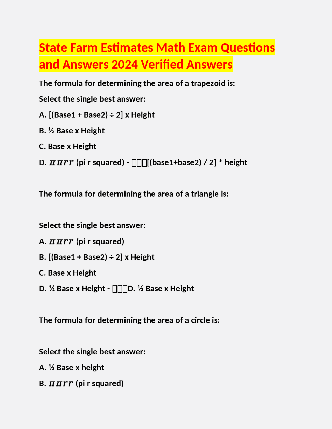 State Farm Estimates Math Exam Questions and Answers 2024 Verified ...