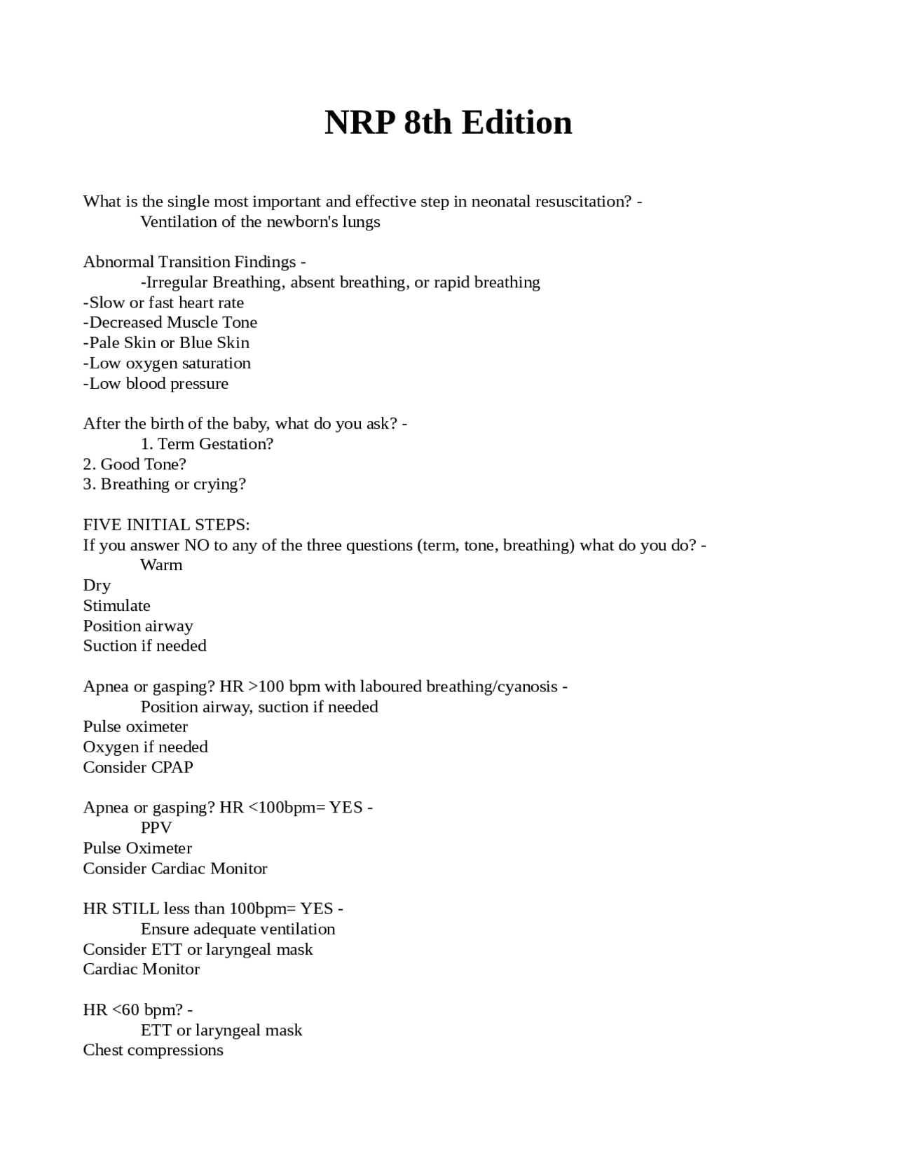 Neonatal Resuscitation Procedures: NRP 8th Edition | Exams Nursing ...