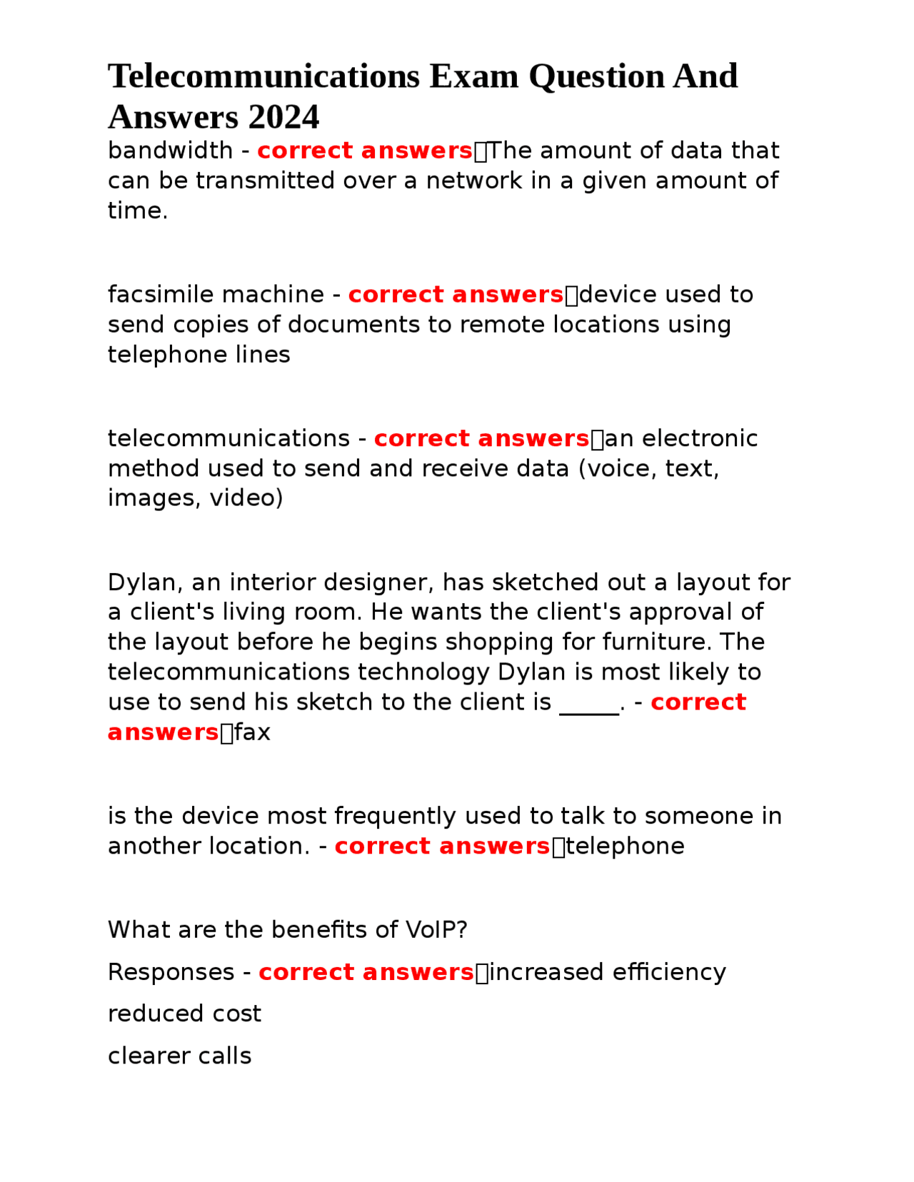 Telecommunications Exam Questions and Answers 2024 | Exams Nursing ...