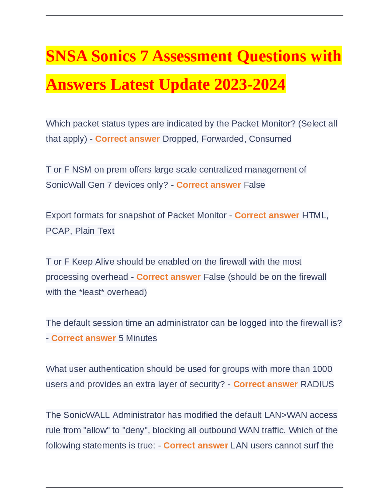 SNSA Sonics 7 Assessment Questions with Answers Latest Update 2023-2024 ...