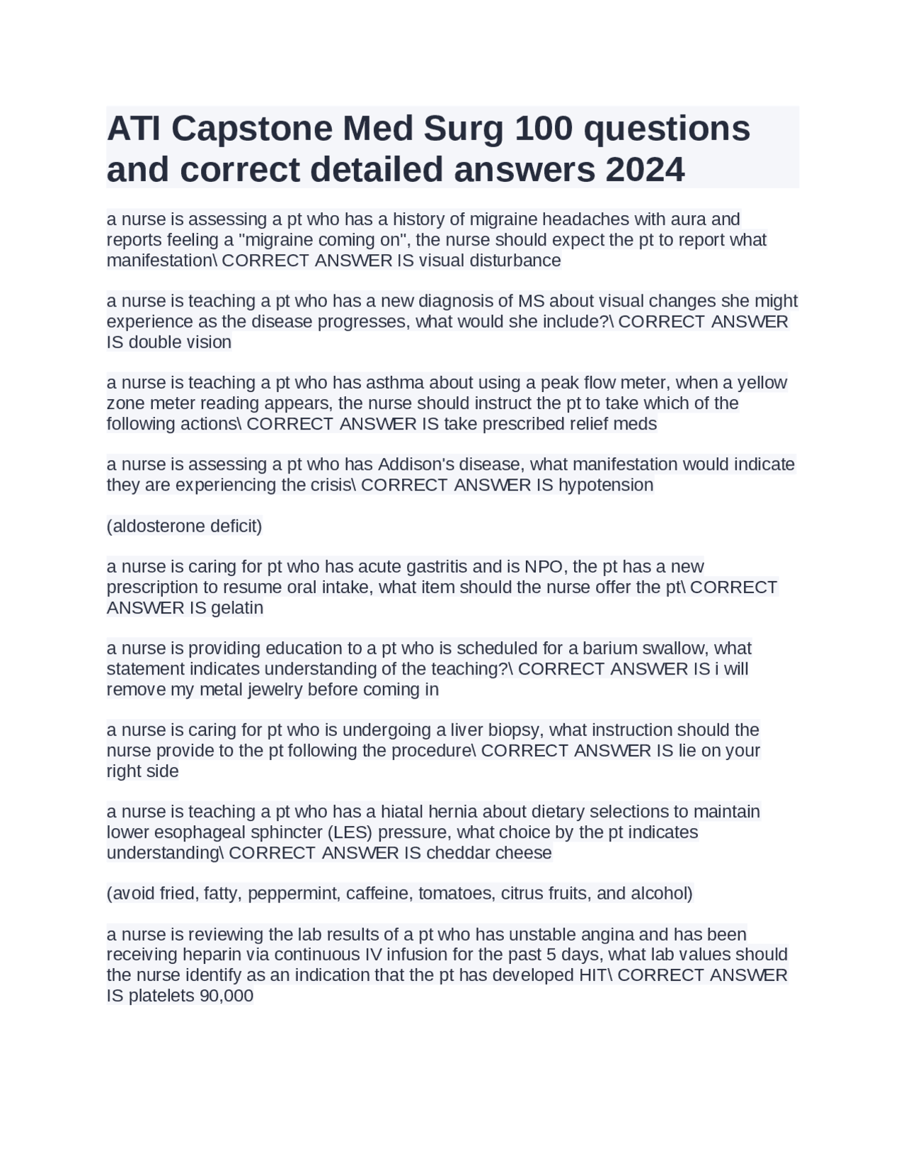 ATI Capstone Med Surg 100 questions and correct detailed answers 2024 ...