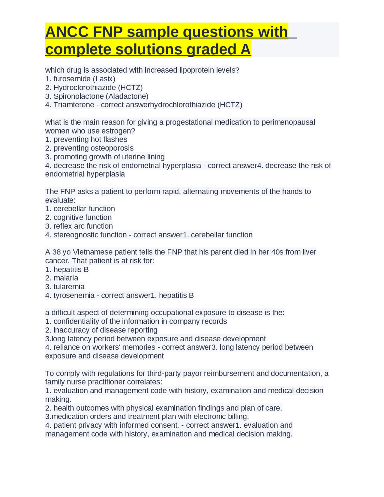 ANCC FNP sample questions with complete solutions graded A | Exams ...