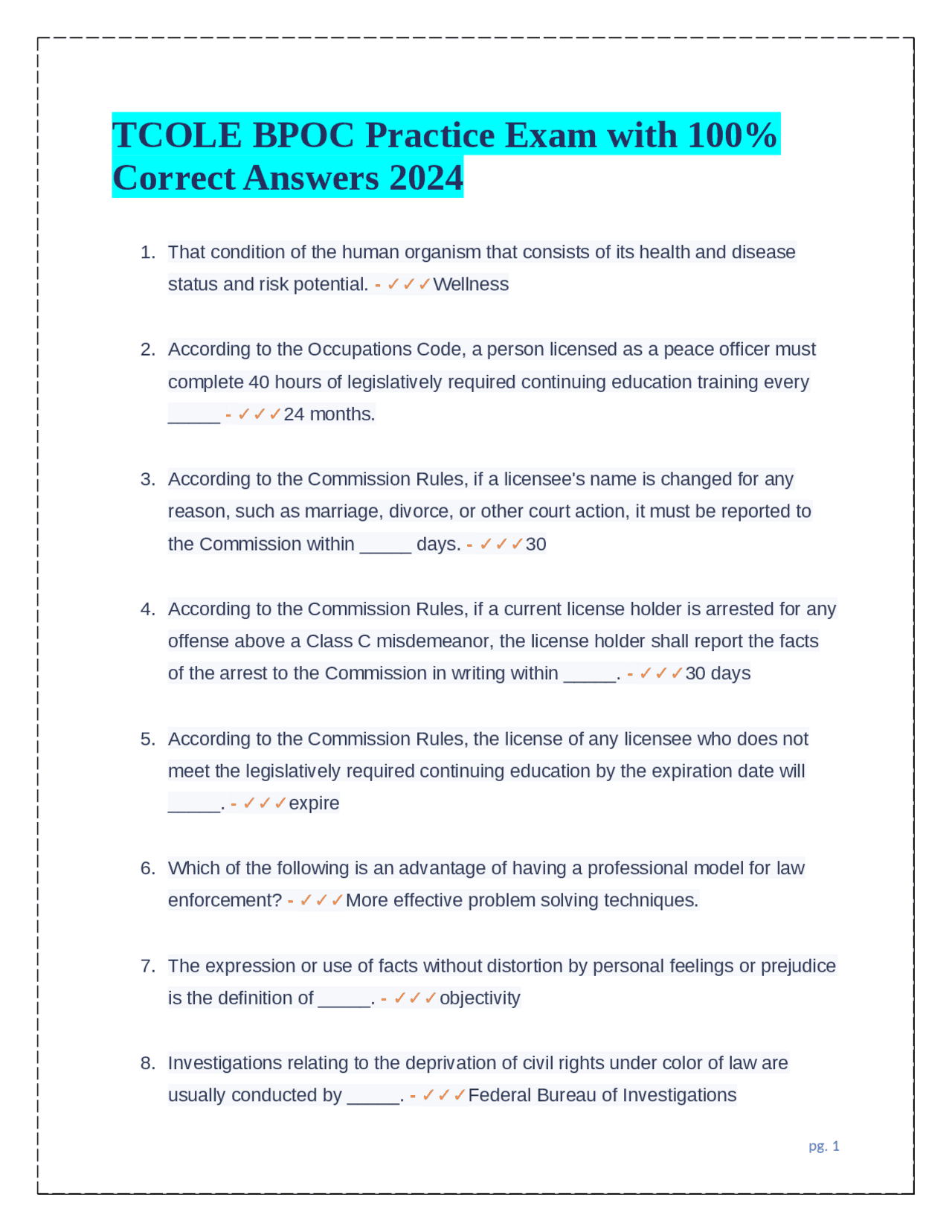 TCOLE BPOC Practice Exam with 100% Correct Answers 2024 | Exams ...