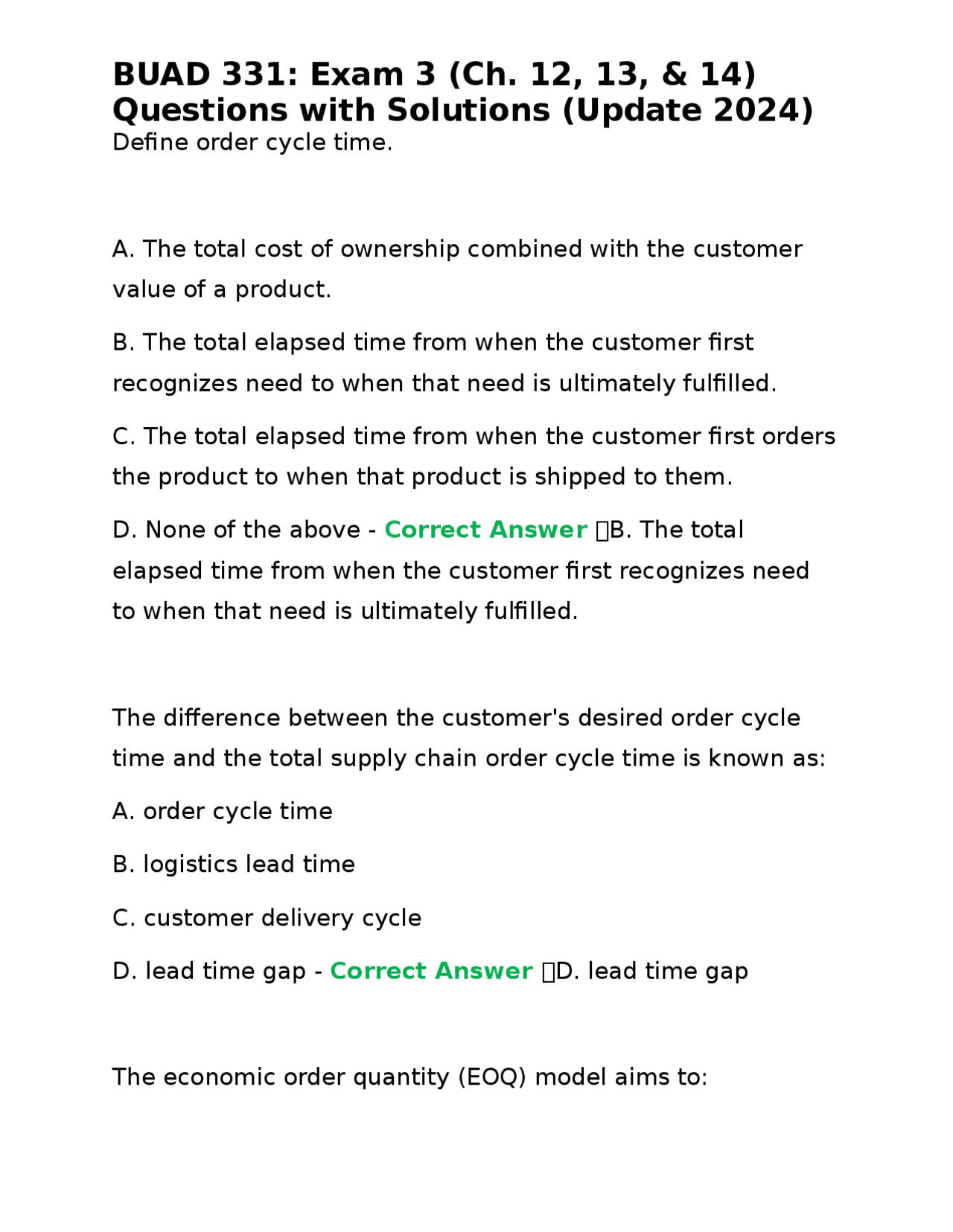 BUAD 331: Exam 3 (Ch. 12, 13, & 14) Questions with Solutions (Update ...