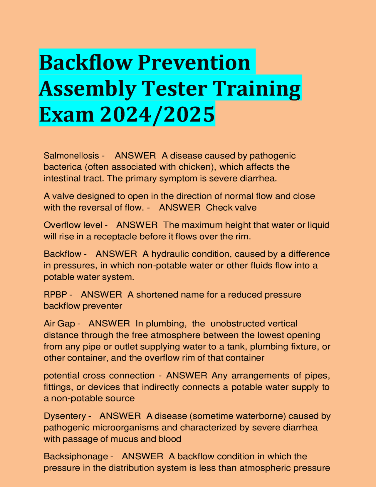 Backflow Prevention Assembly Tester Training Exam 2024/2025 | Exams ...