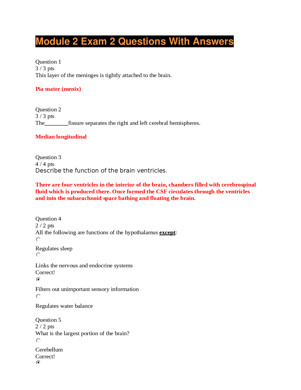 Module 2 Exam 2 Questions With Answers | Exams Nursing | Docsity