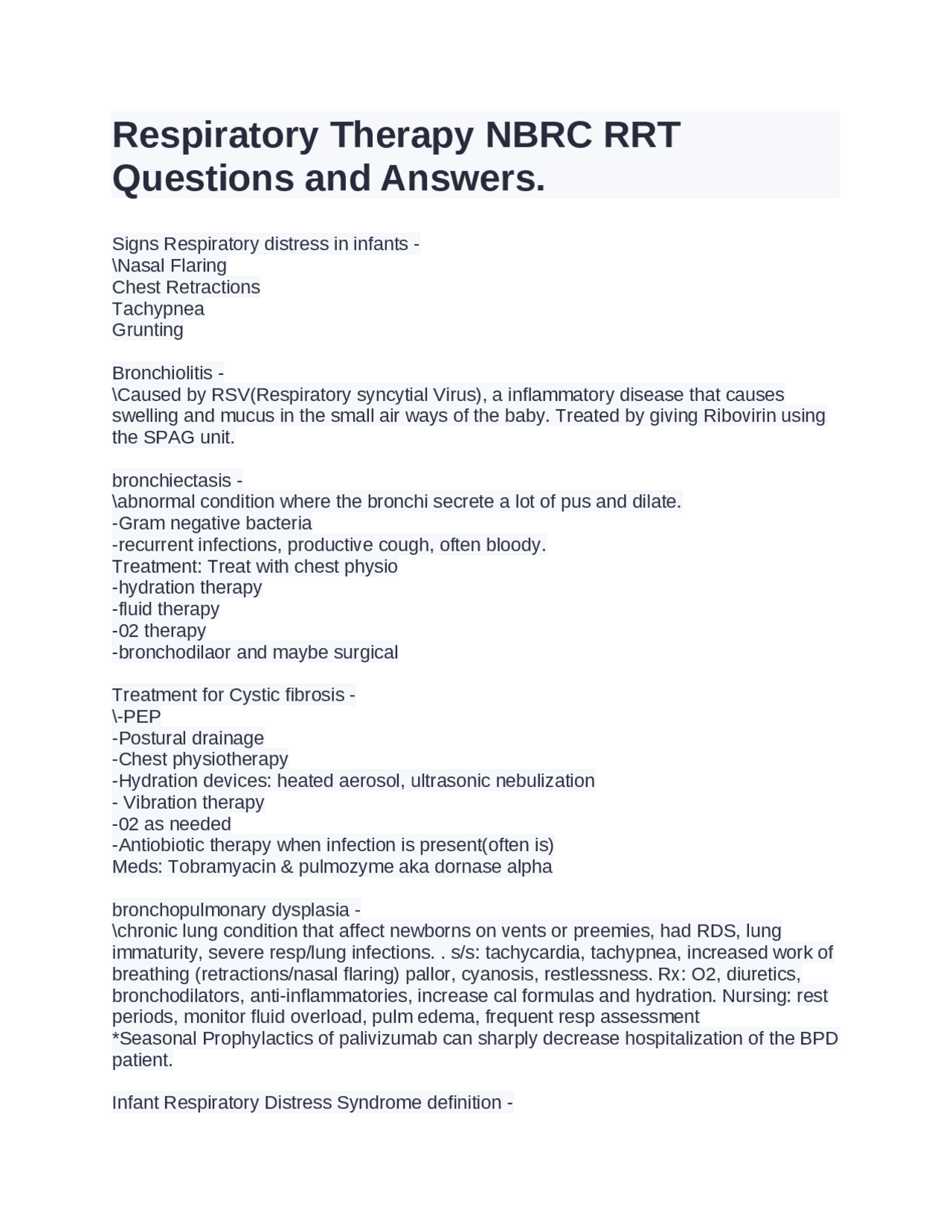 Respiratory Therapy NBRC RRT Questions and Answers. | Exams Medicine ...
