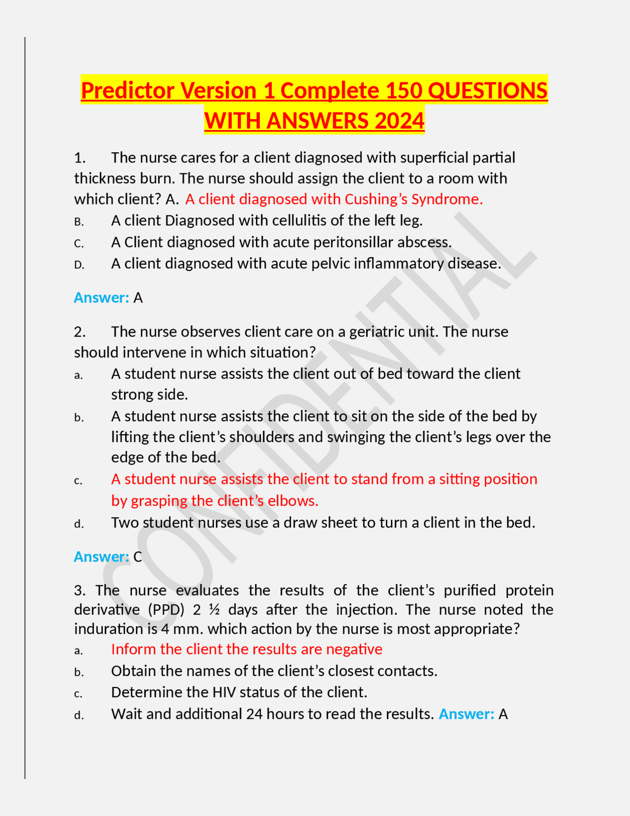 Predictor Version 1 Complete 150 QUESTIONS WITH ANSWERS 2024 | Exams ...