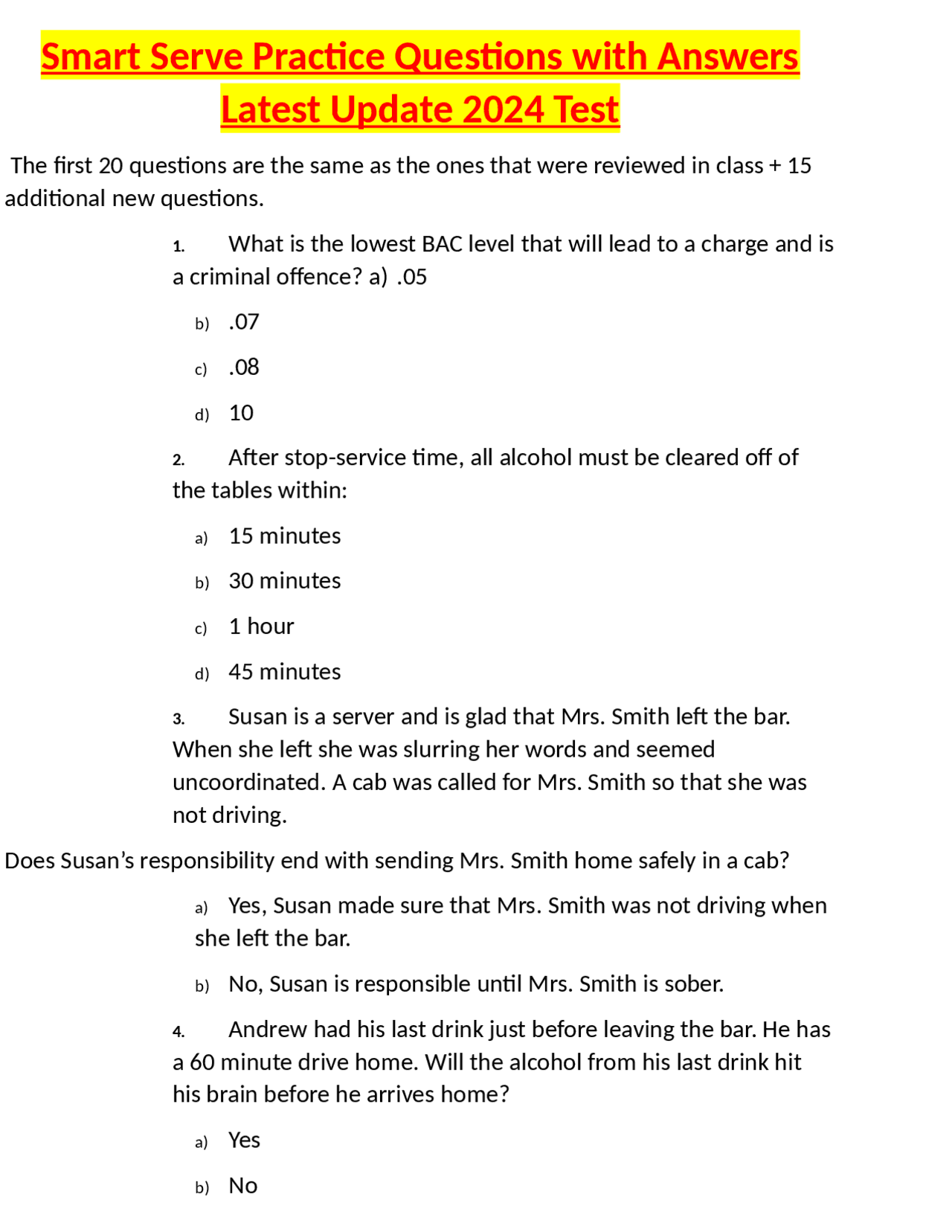 Smart Serve Practice Questions with Answers Latest Update 2024 Test ...