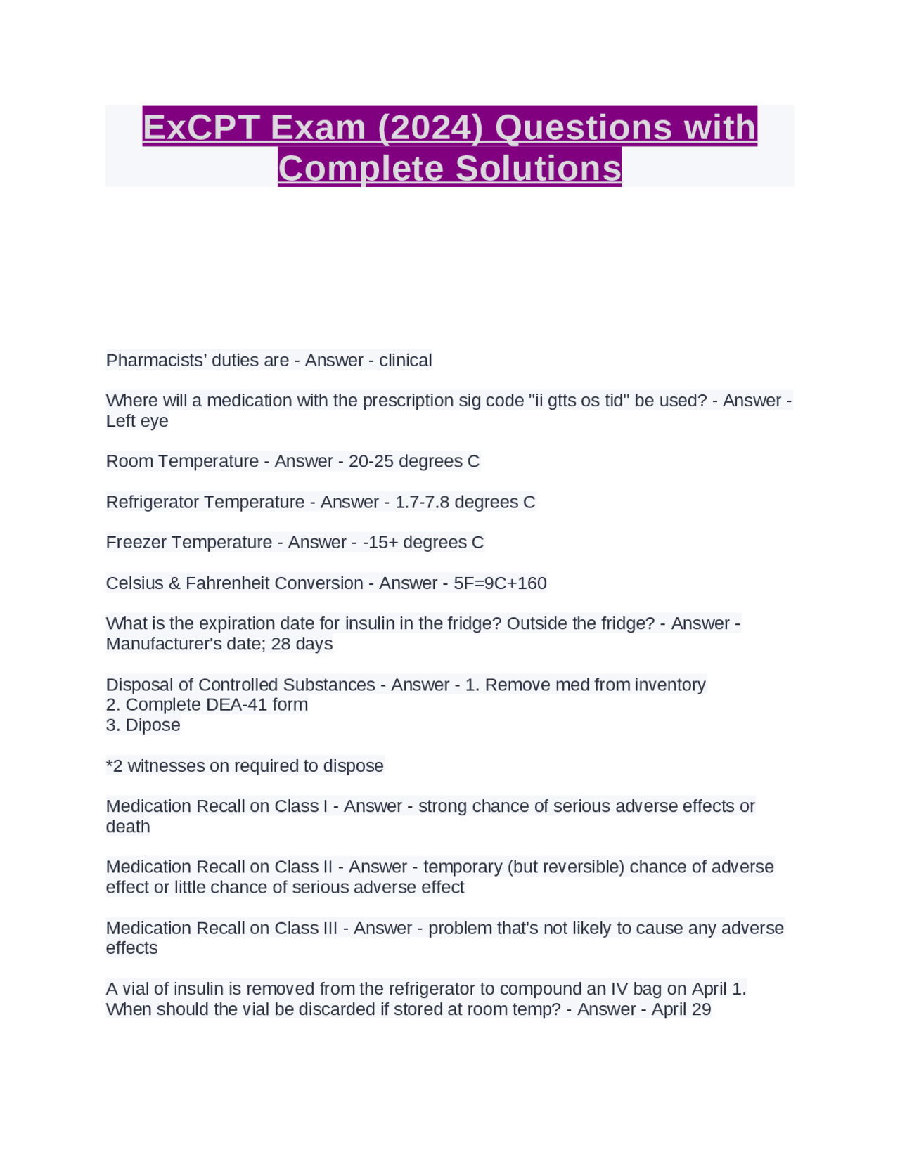 ExCPT Exam (2024) Questions with Complete Solutions | Exams ...