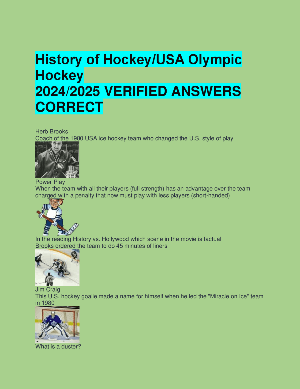History of Hockey/USA Olympic Hockey 2024/2025 VERIFIED ANSWERS CORRECT ...
