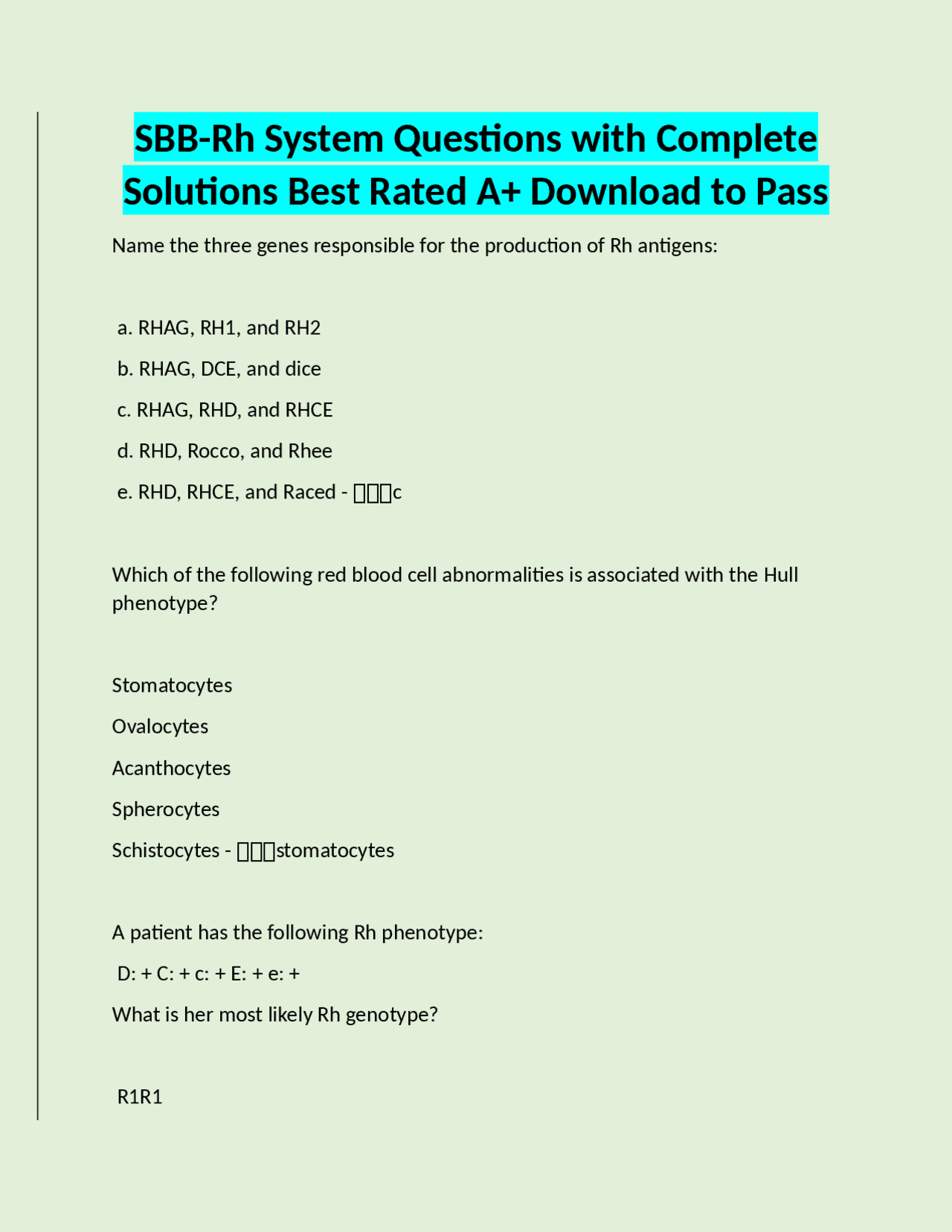 SBB-Rh System Questions with Complete Solutions Best Rated A+ Download ...