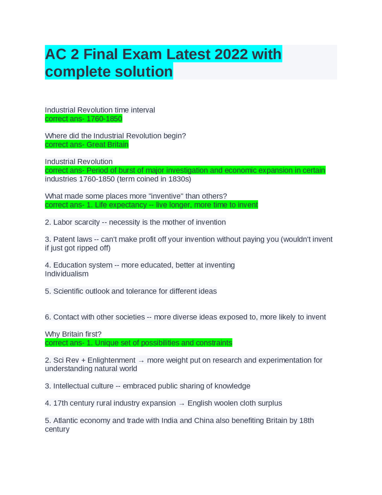 AC 2 Final Exam Latest 2024 with complete solution | Exams Nursing ...