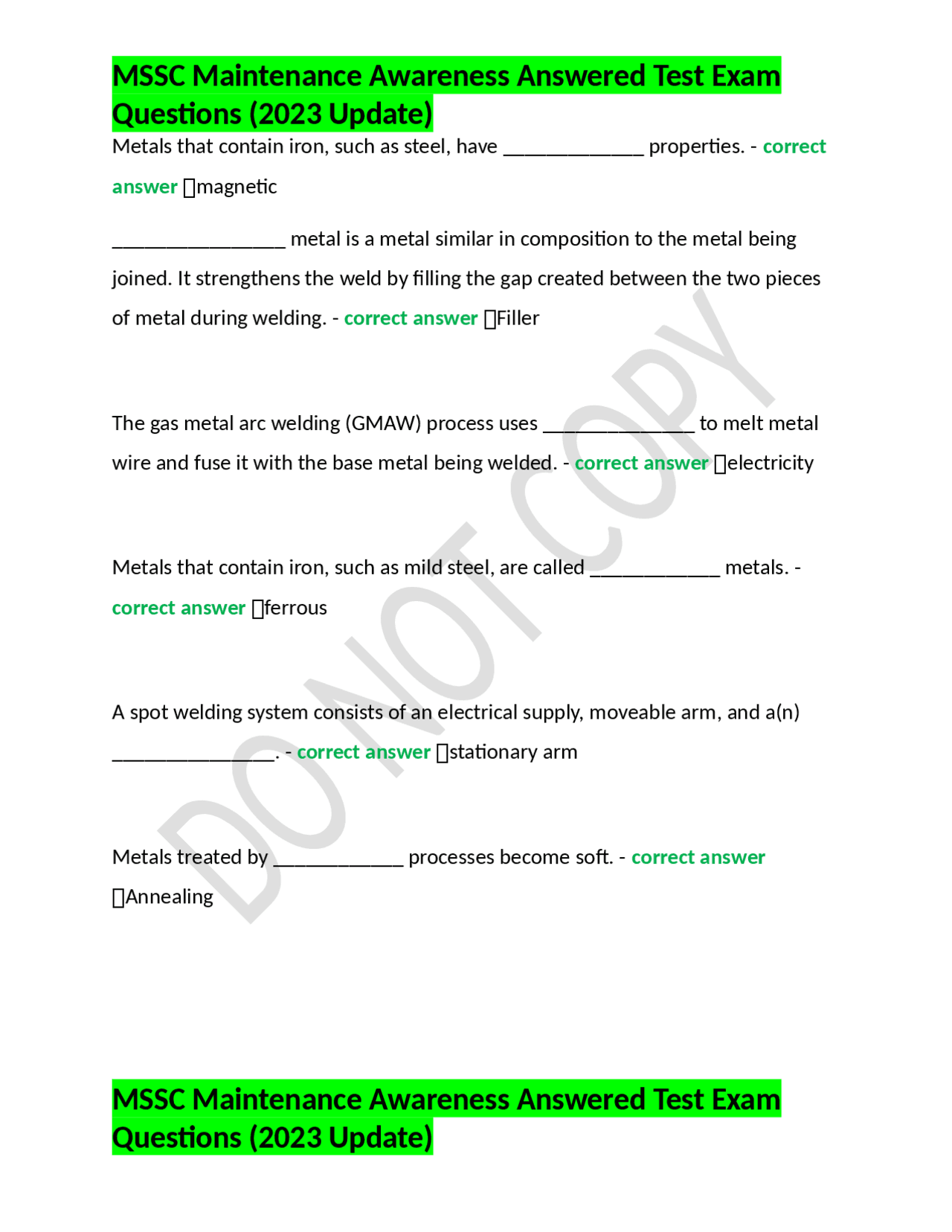 Maintenance Awareness Answered Test Exam Questions (2024 Update ...