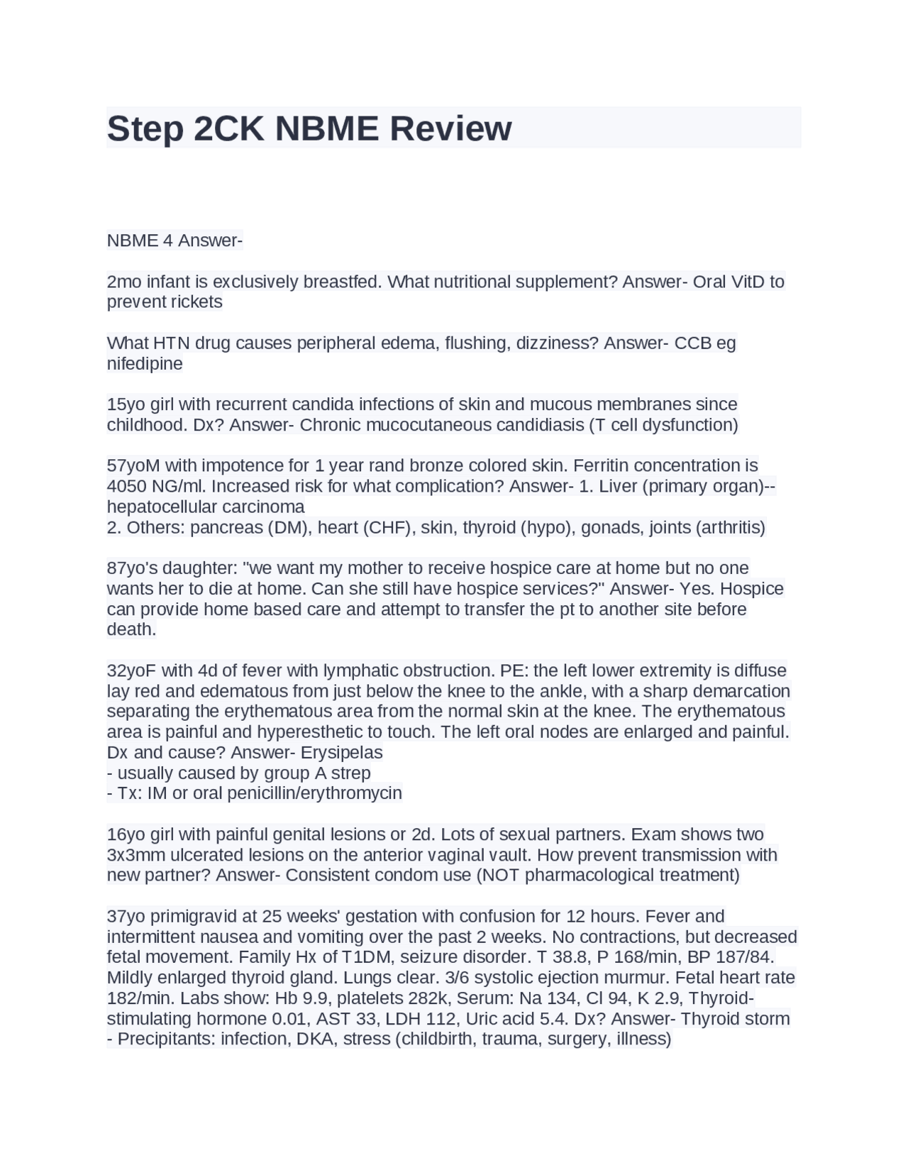 STEP 2CK NBME REVIEW 2024 WITH COMPLETE SOLUTION | Exams Nursing | Docsity