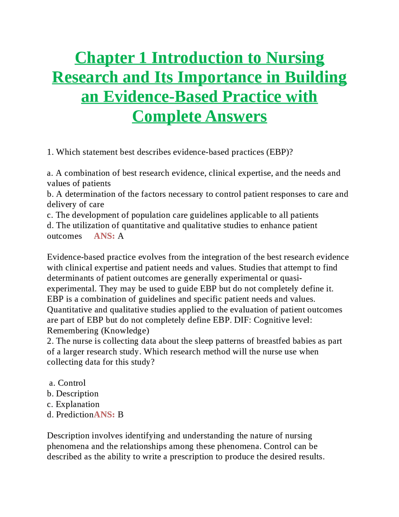 Chapter 1 Introduction to Nursing Research and Its Importance in Building an Evidence-Base ...
