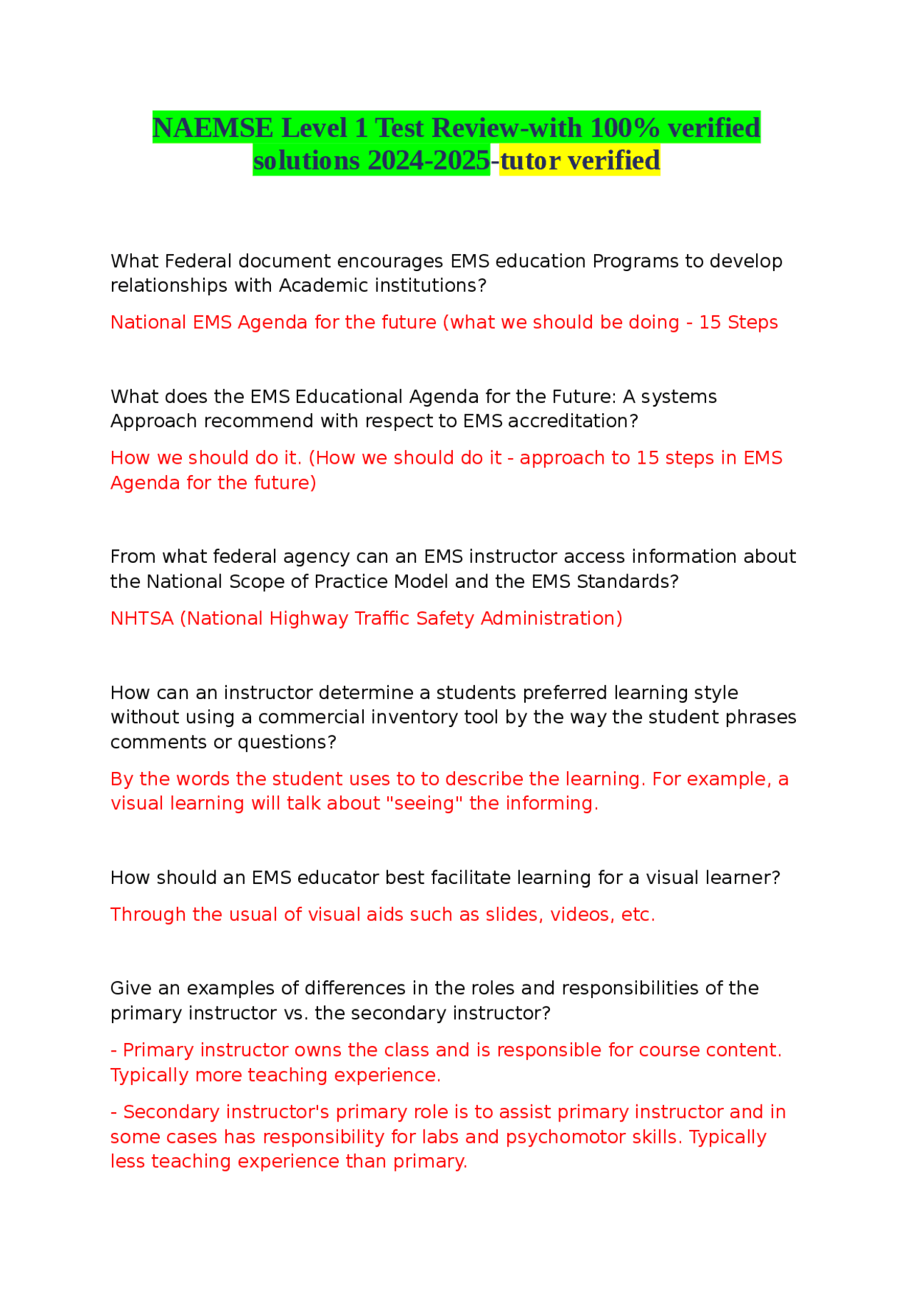 NAEMSE Level 1 Test Review: EMS Education and Instructor Best Practices ...