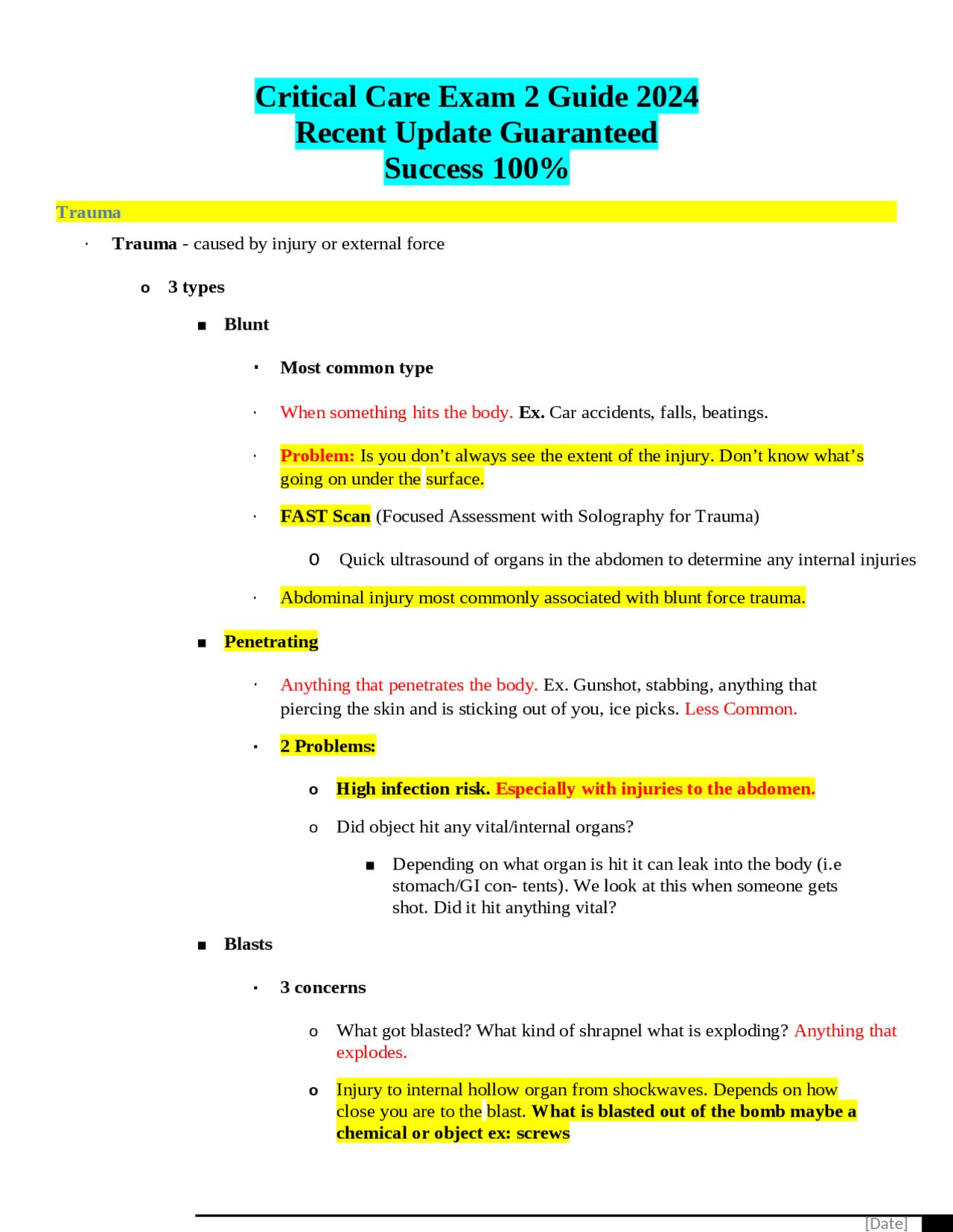 Critical Care Exam 2 Guide 2024 Recent Update Guaranteed Success 100% ...
