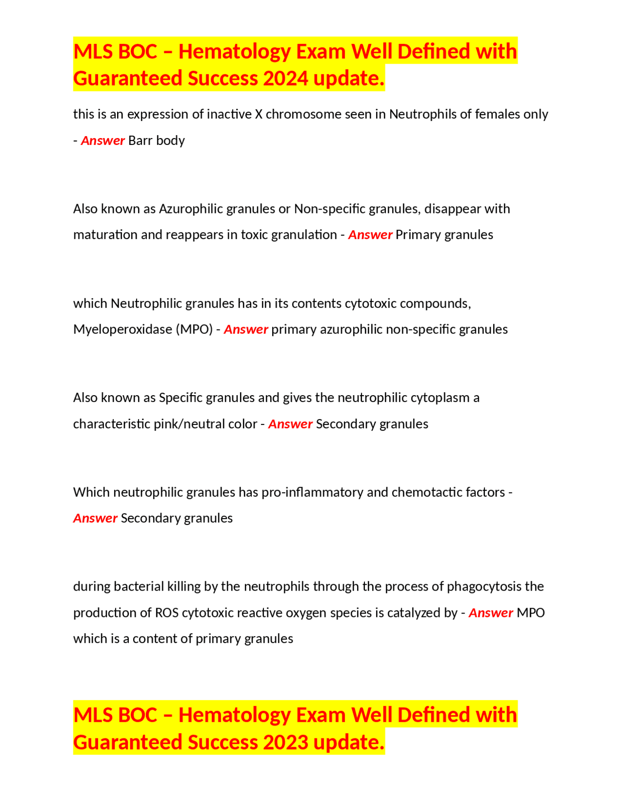 MLS BOC – Hematology Exam Well Defined with Guaranteed Success 2024 ...