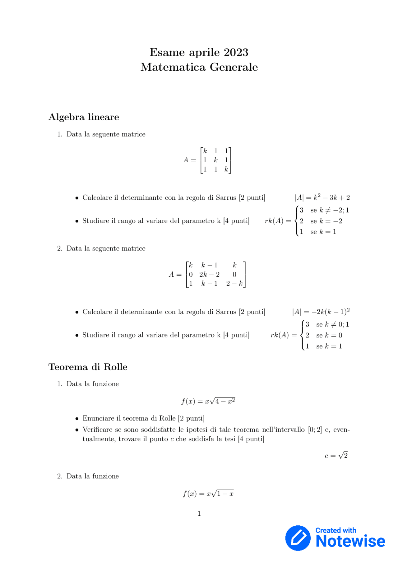 prova esame matematica generale aprile 2023 svolta e corretta | Prove d'esame di Matematica ...