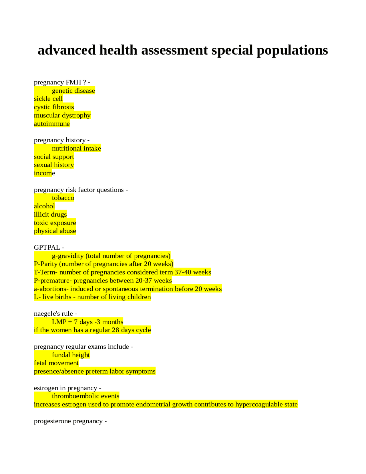advanced health assessment special populations | Exams Nursing | Docsity