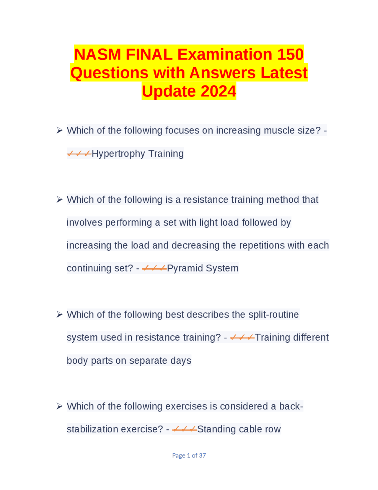 NASM FINAL Examination 150 Questions with Answers Latest Update 2024 ...