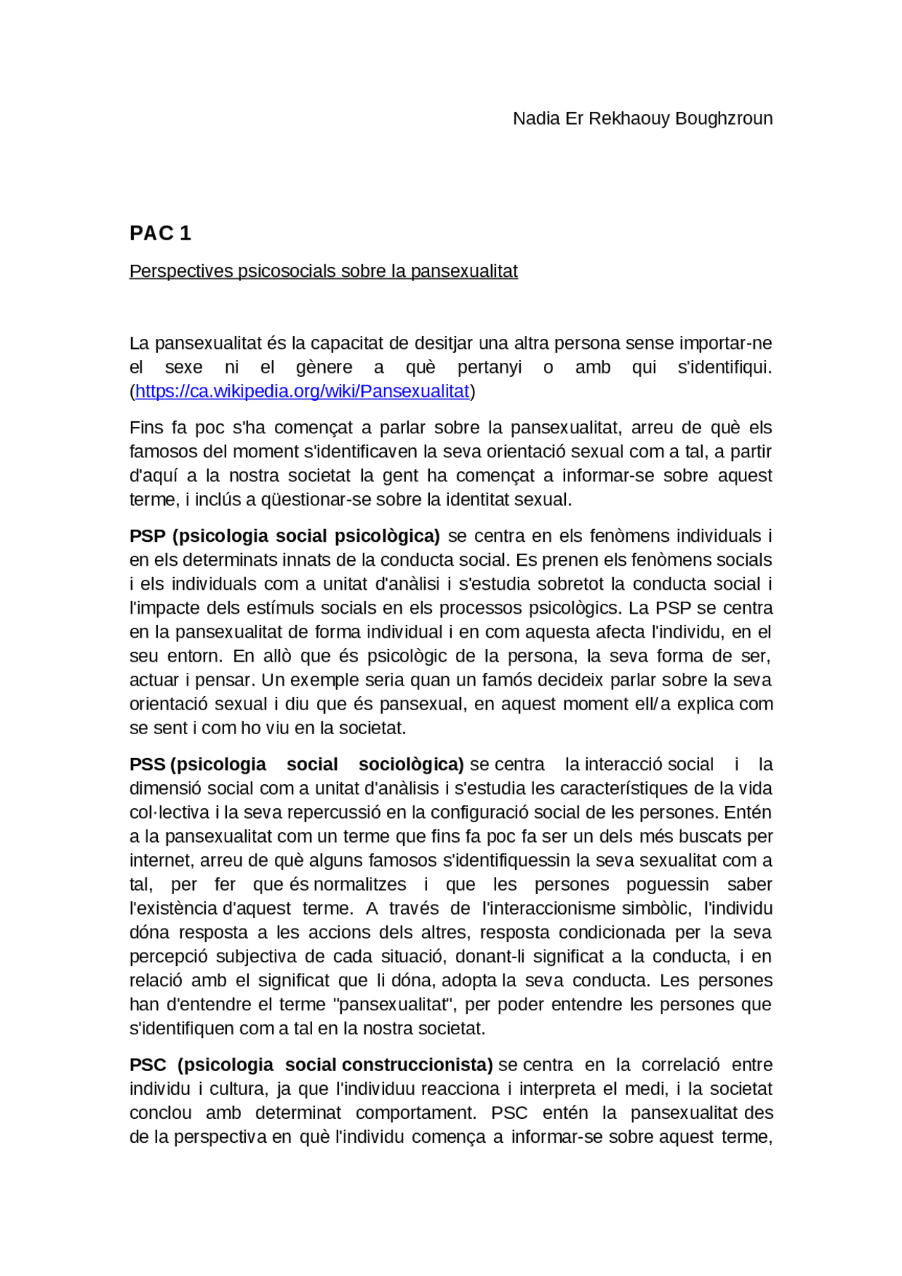 PAC 1 Perspectives psicosocials sobre la pansexualitat | Ejercicios de Psicología Educacional ...