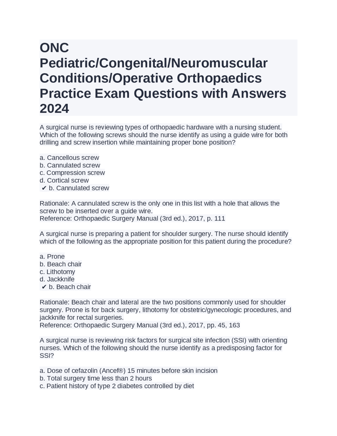 ONC Pediatric/Congenital/Neuromuscular Conditions/Operative ...