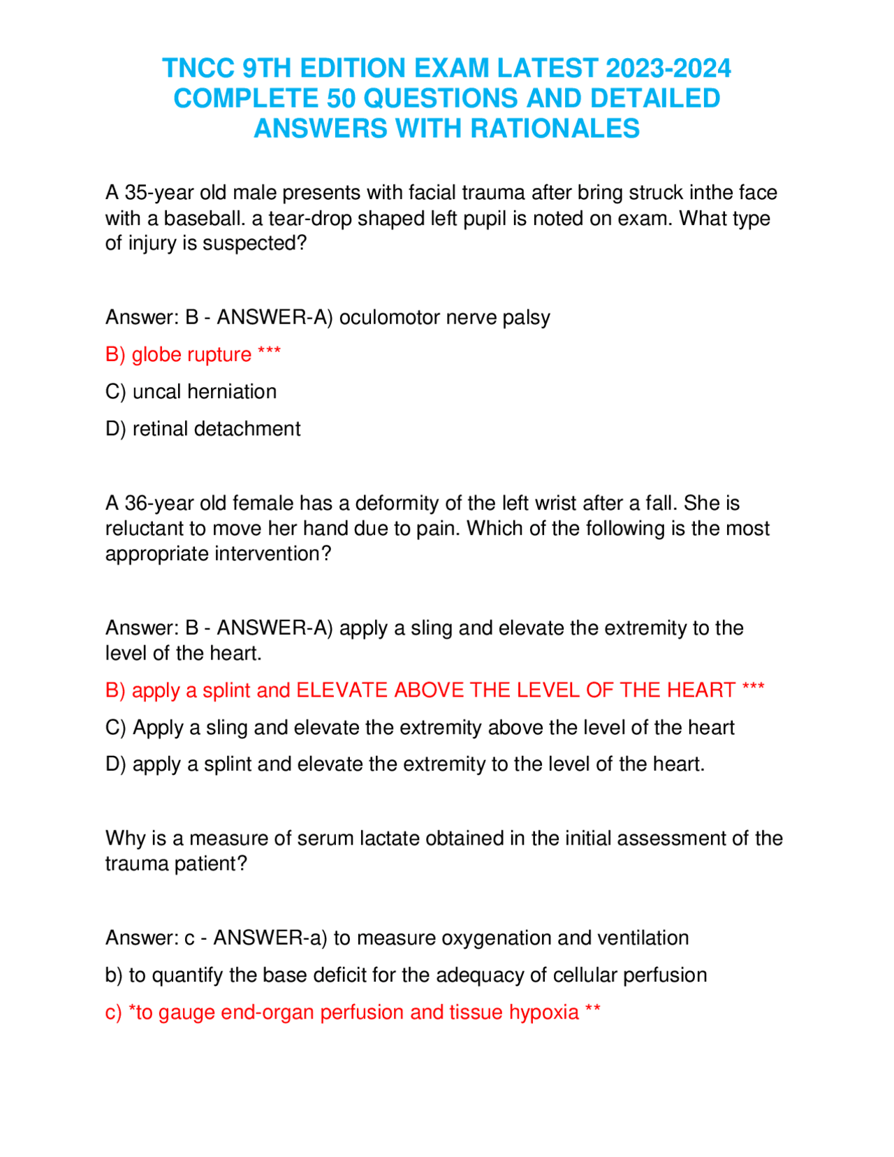 TNCC 9TH EDITION EXAM LATEST 2023-2024 COMPLETE 50 QUESTIONS AND ...