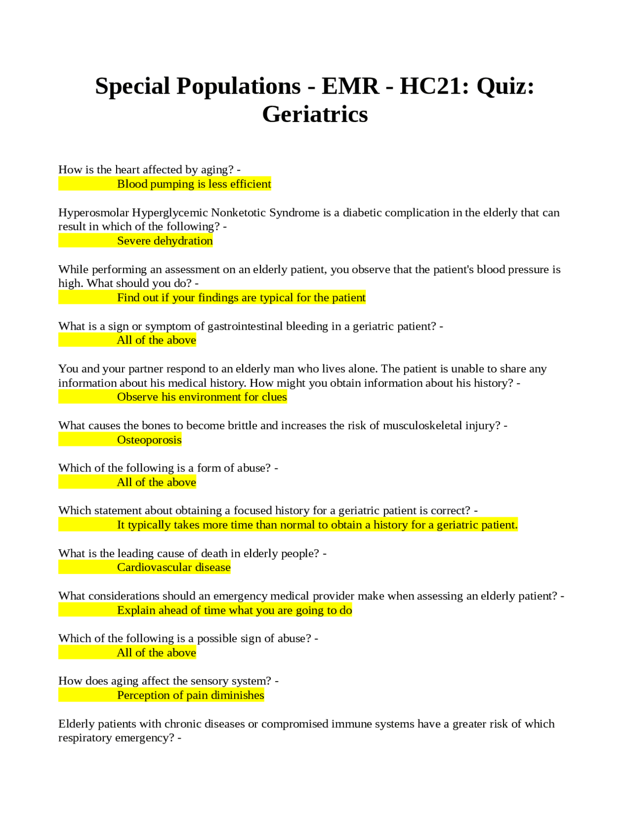 Special Populations - EMR - HC21: Quiz: Geriatrics | Exams Business ...
