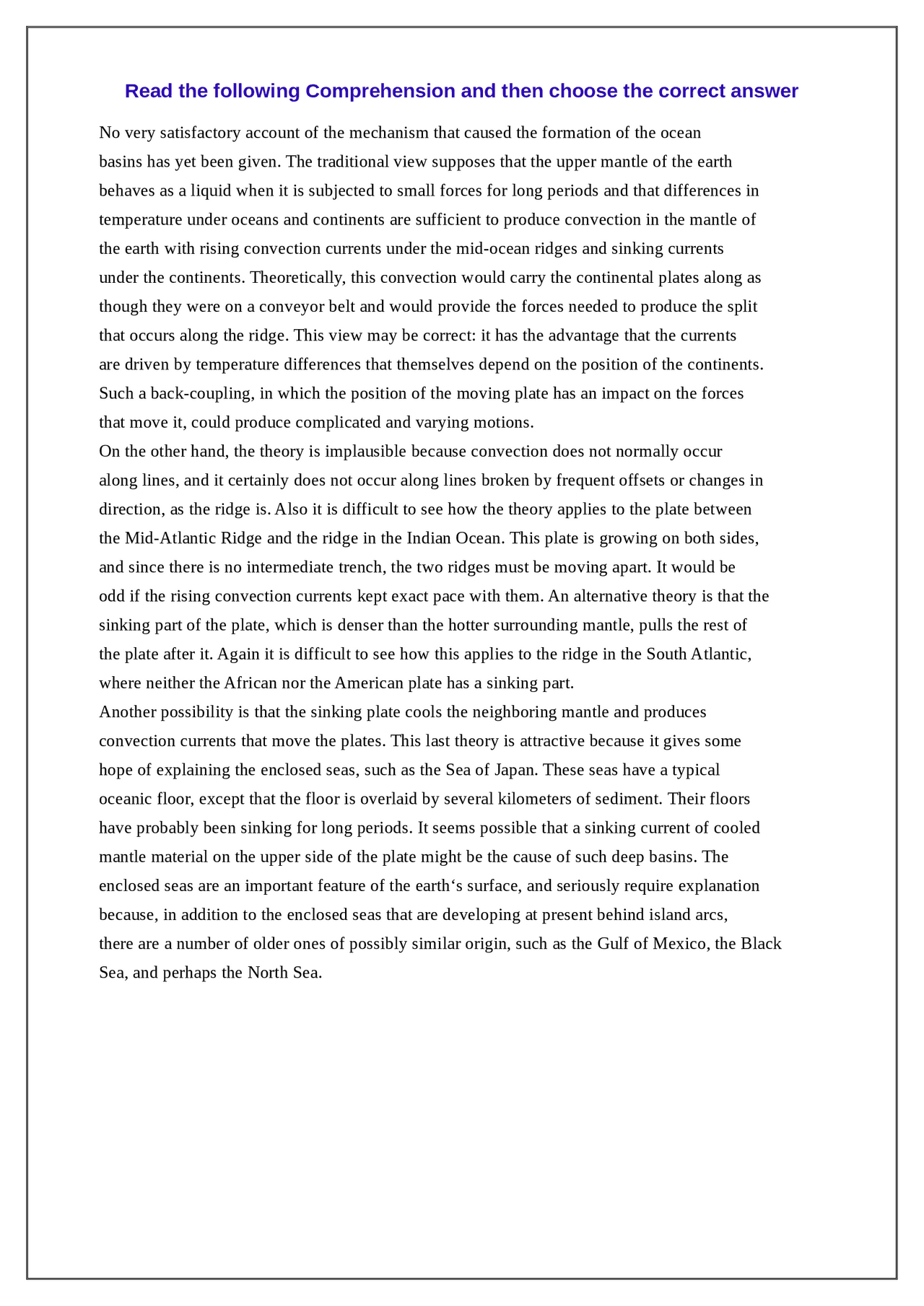 English Comprehension practice - with answer key- ( number 3 ...