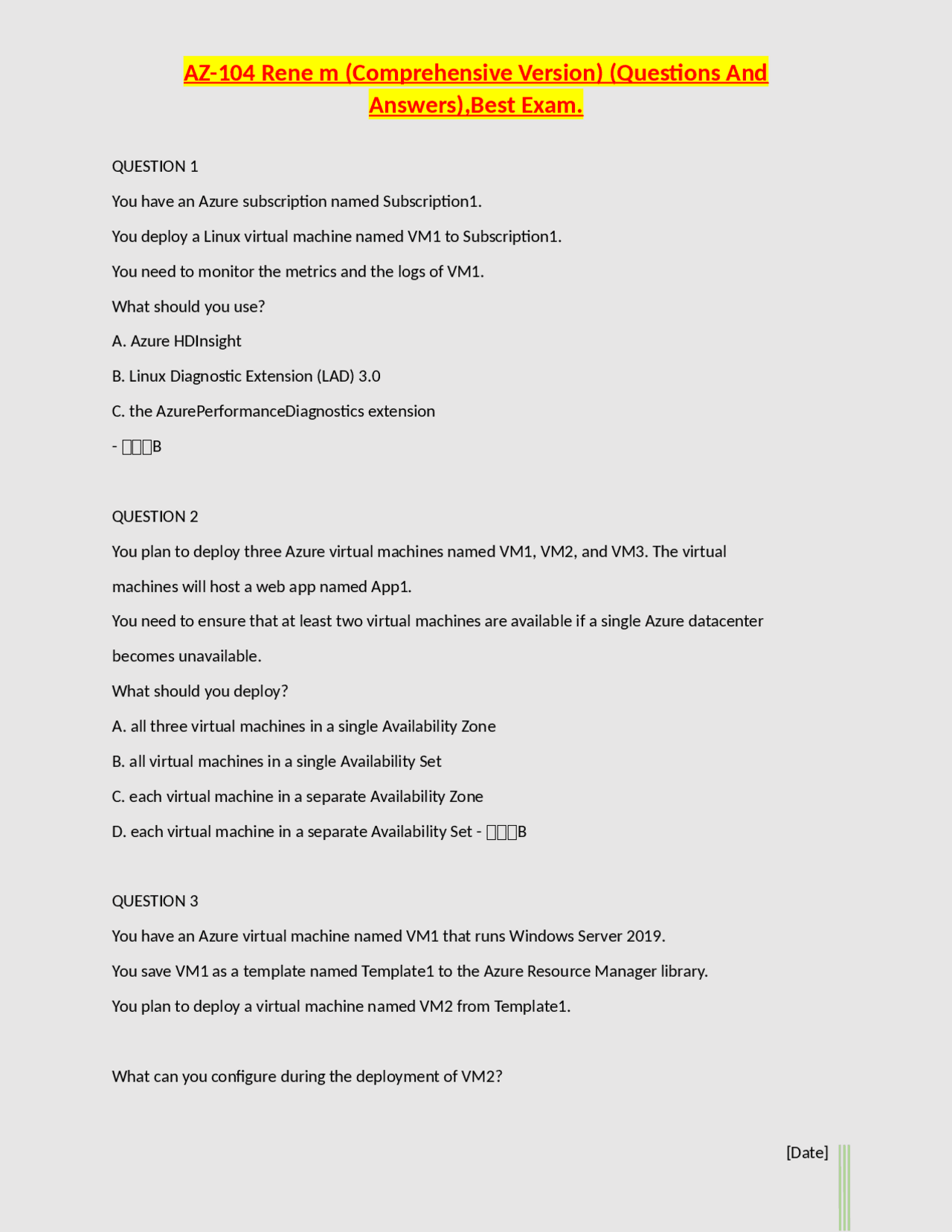 Azure Virtual Machines and Networking: AZ-104 Exam Questions and ...