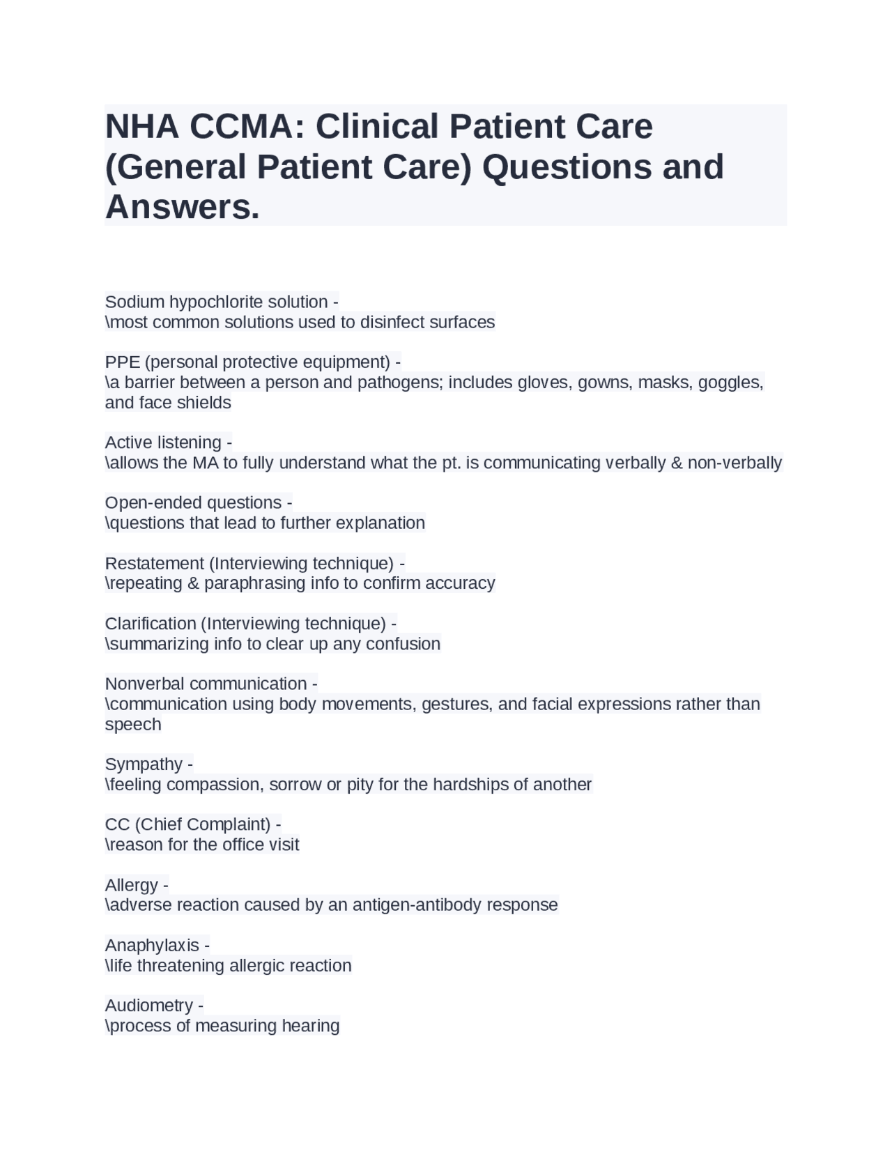 Clinical Patient Care: Questions and Answers for General Patient Care ...