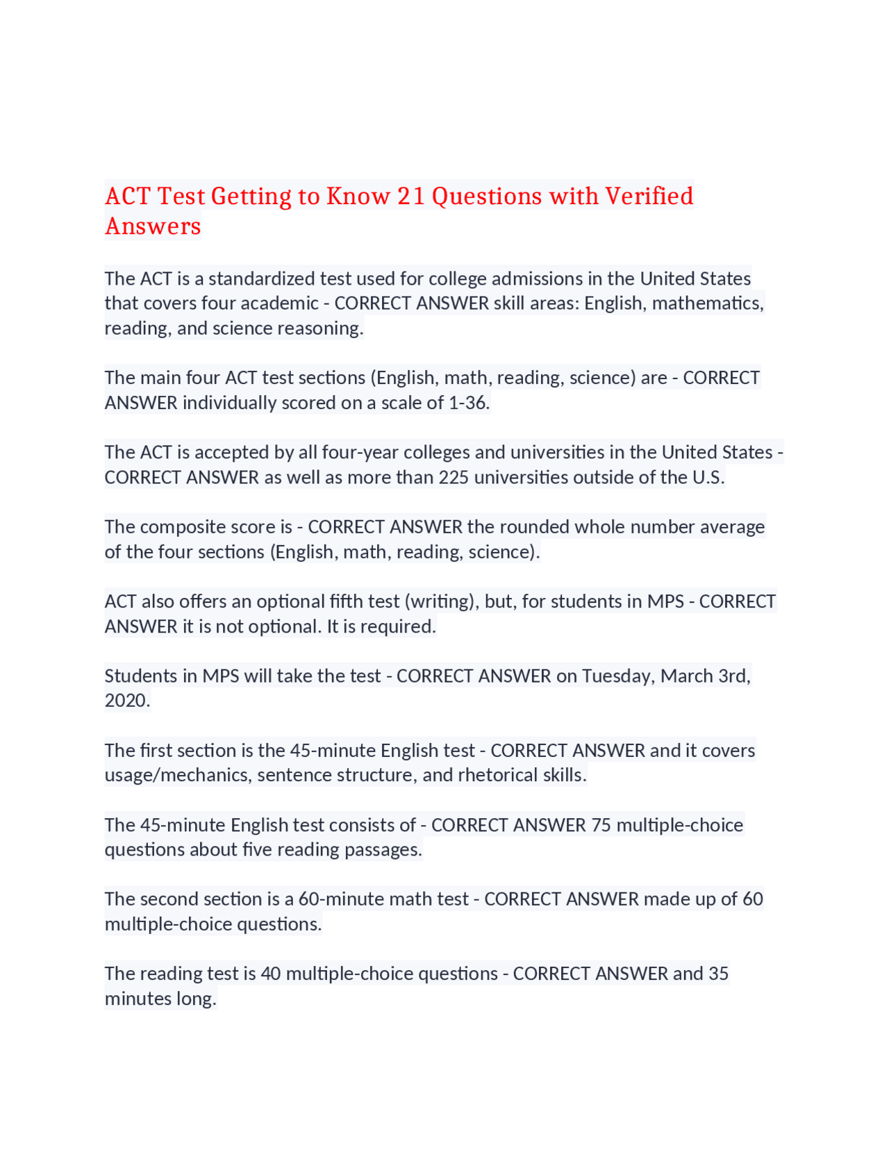 ACT Test: Understanding the Four-Section College Admission Exam | Exams ...