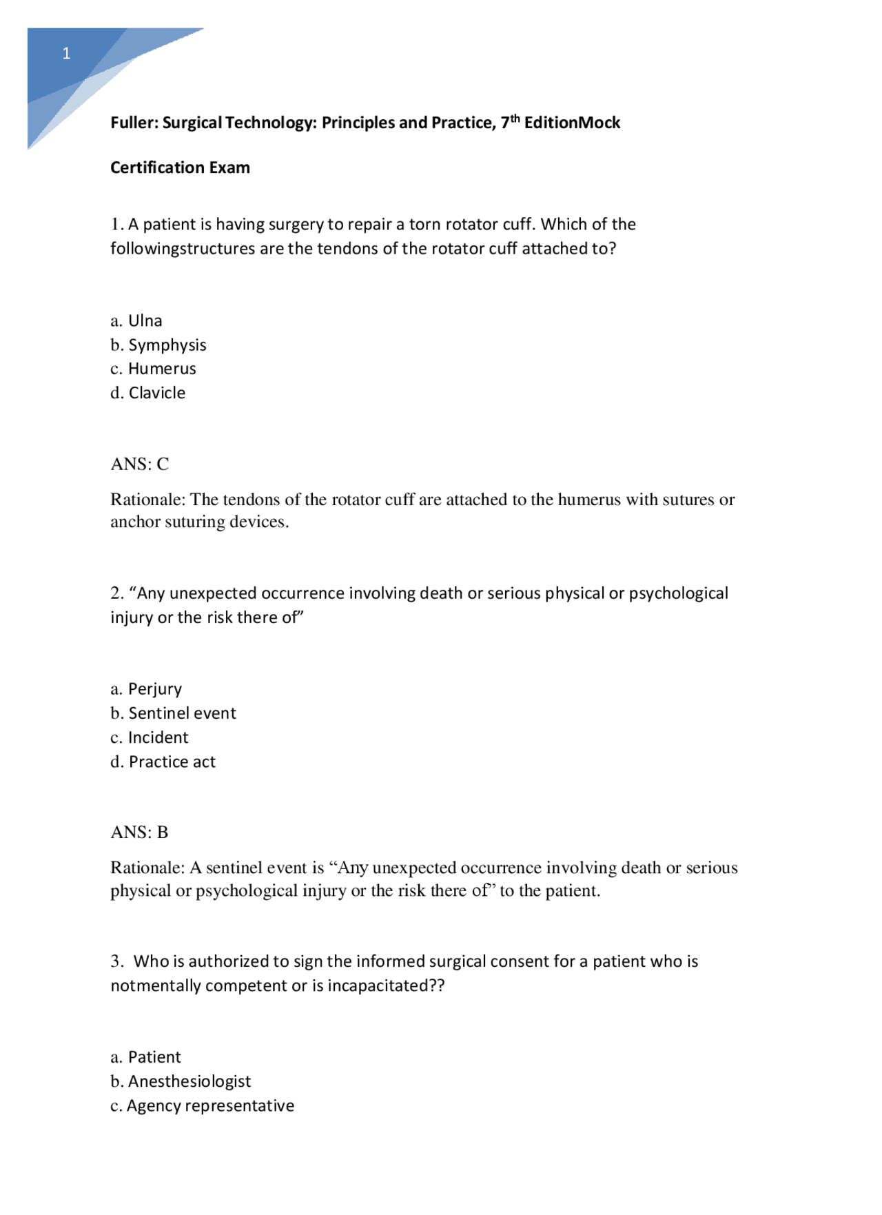 NURSING ASN 240 Fuller: Surgical Technology: Principles and Practice ...