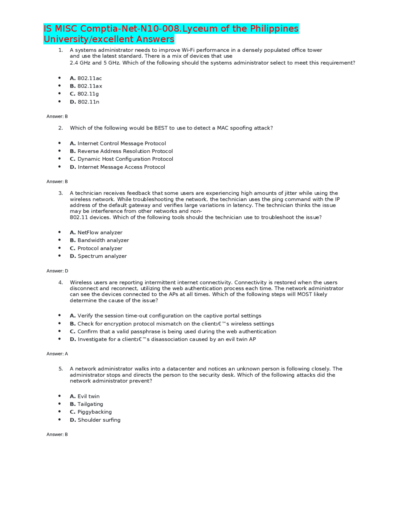 CompTIA Network+ N10-008 Exam Preparation: Exercises and Answers ...