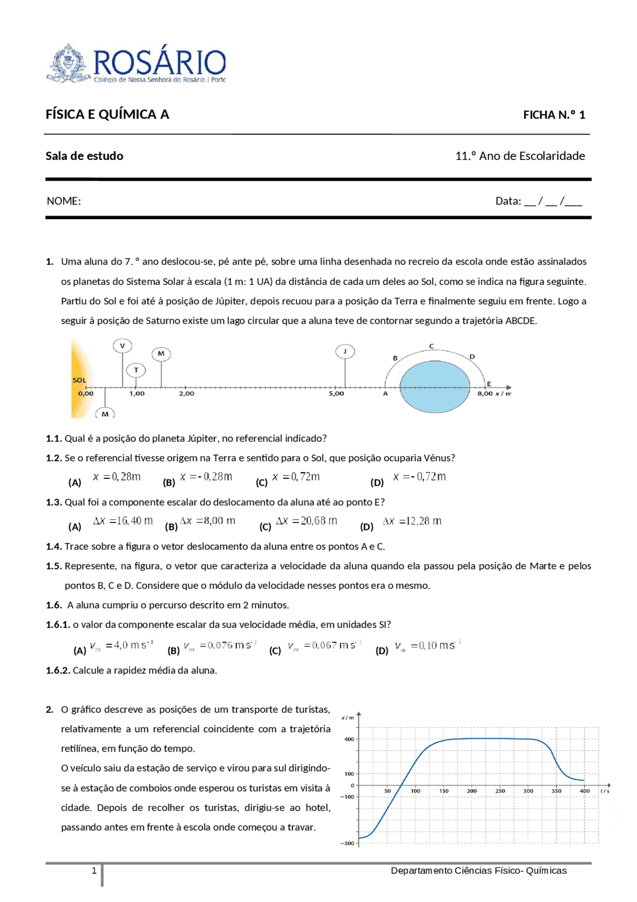 ficha fisica movimento | Exercícios Física | Docsity