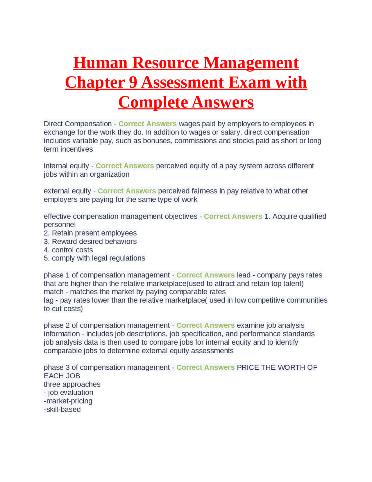 Human Resource Management Chapter 9 Assessment Exam with Complete ...