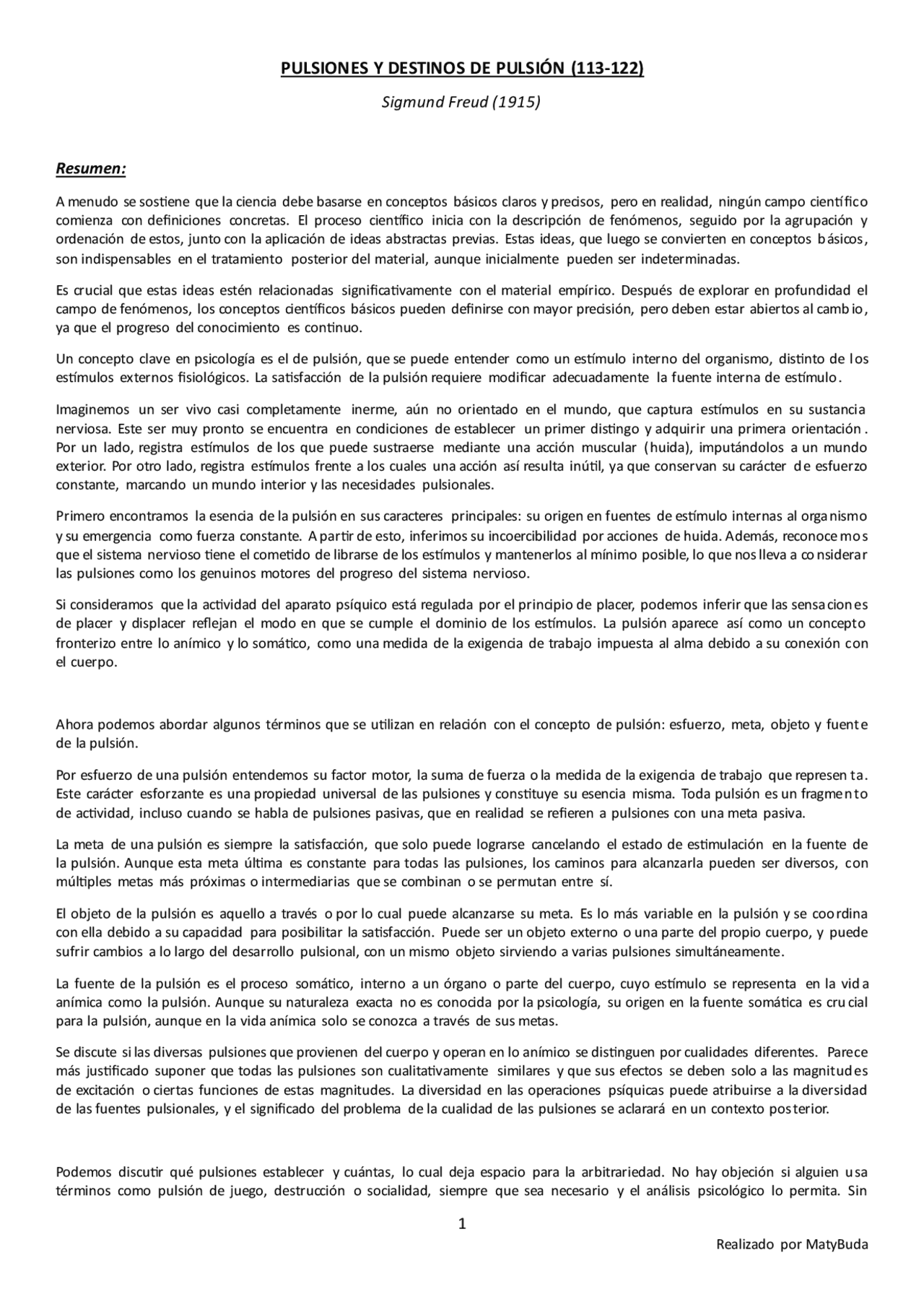 Resumen 'Pulsiones y Destinos de Pulsión' de Freud | Resúmenes de ...