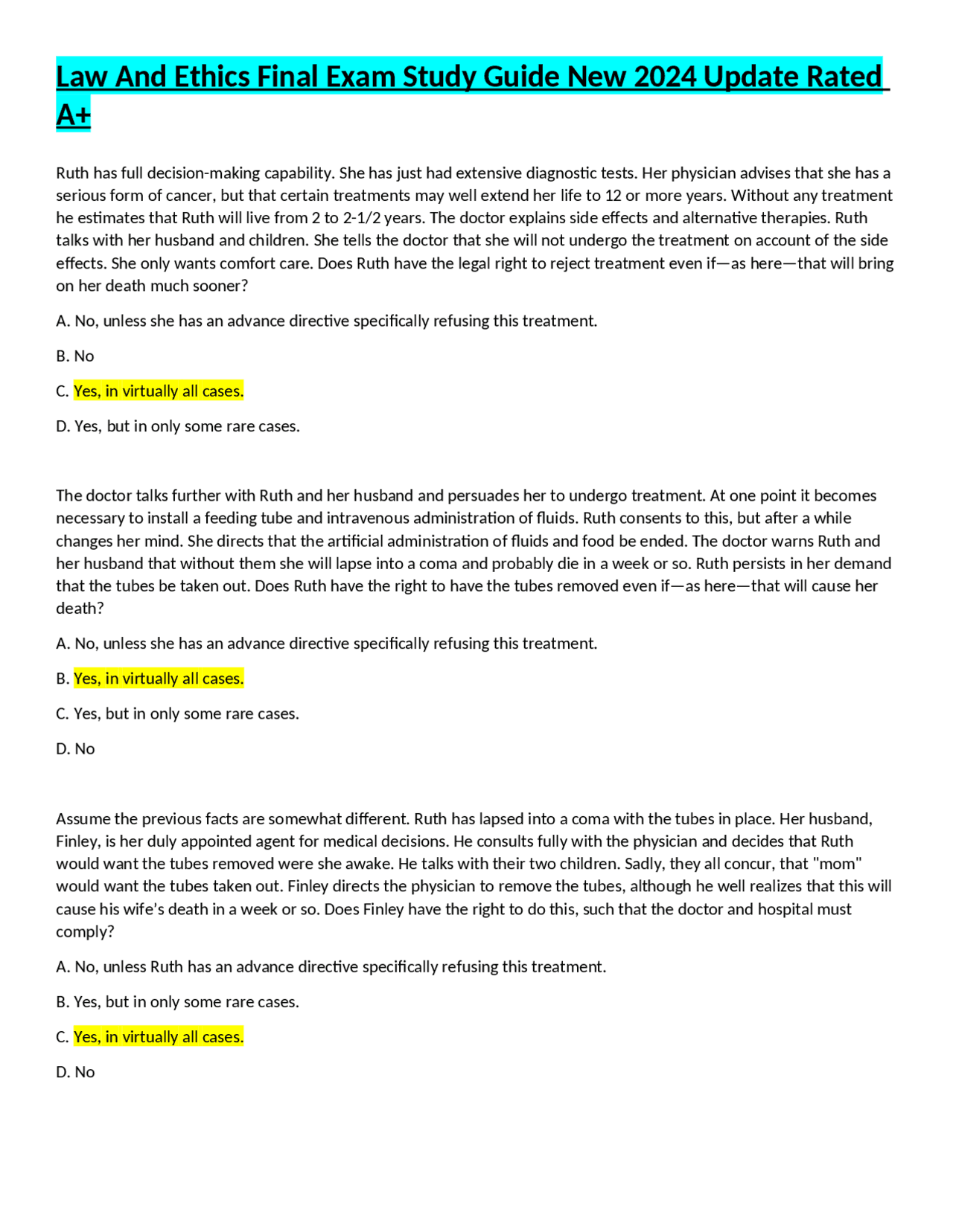 Law And Ethics Final Exam Study Guide New 2024 Update Rated A+ | Exams ...