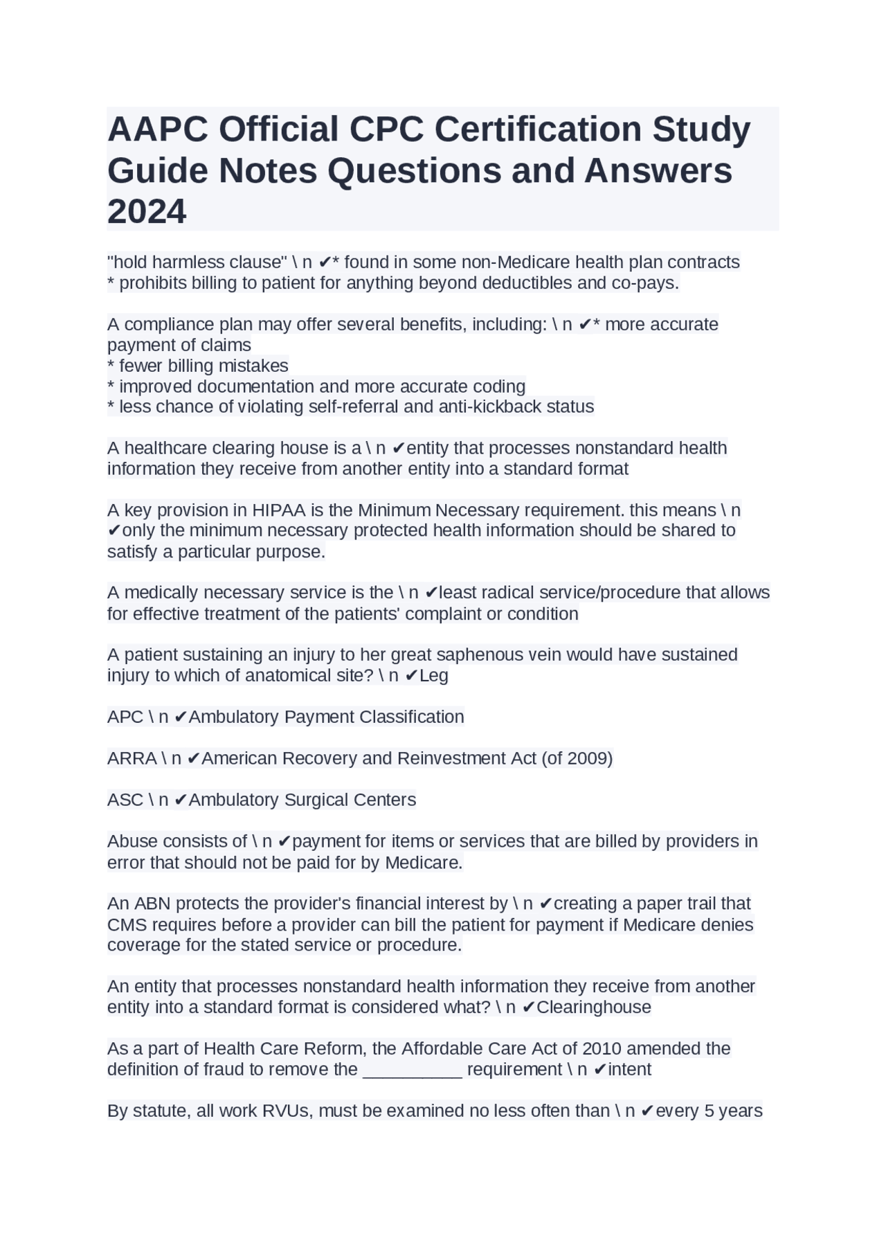 AAPC Official CPC Certification Study Guide Notes Questions and Answers ...