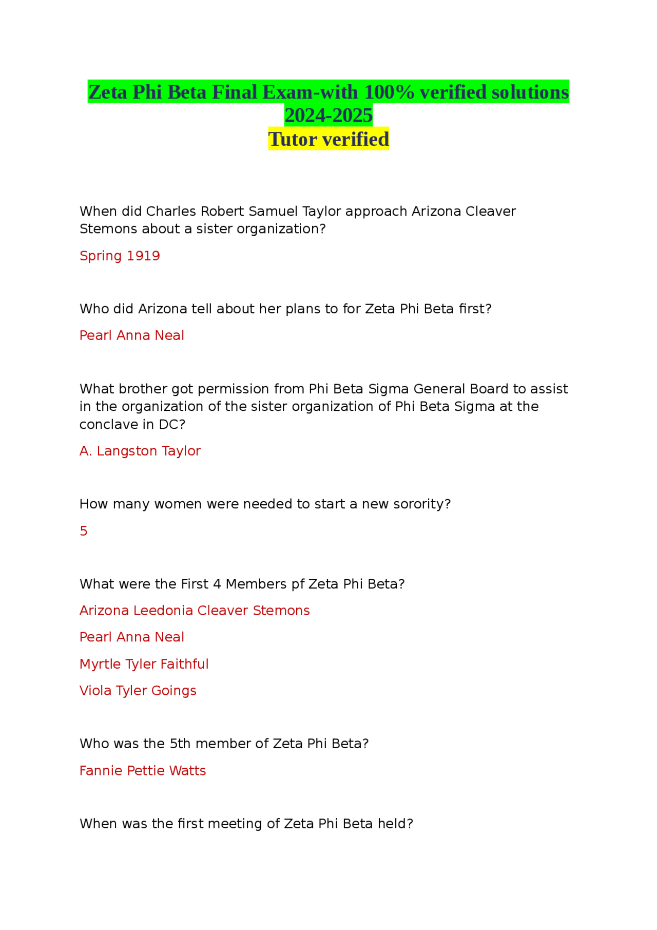 Zeta Phi Beta Final Exam-with 100% verified solutions 2024-2025.docx ...