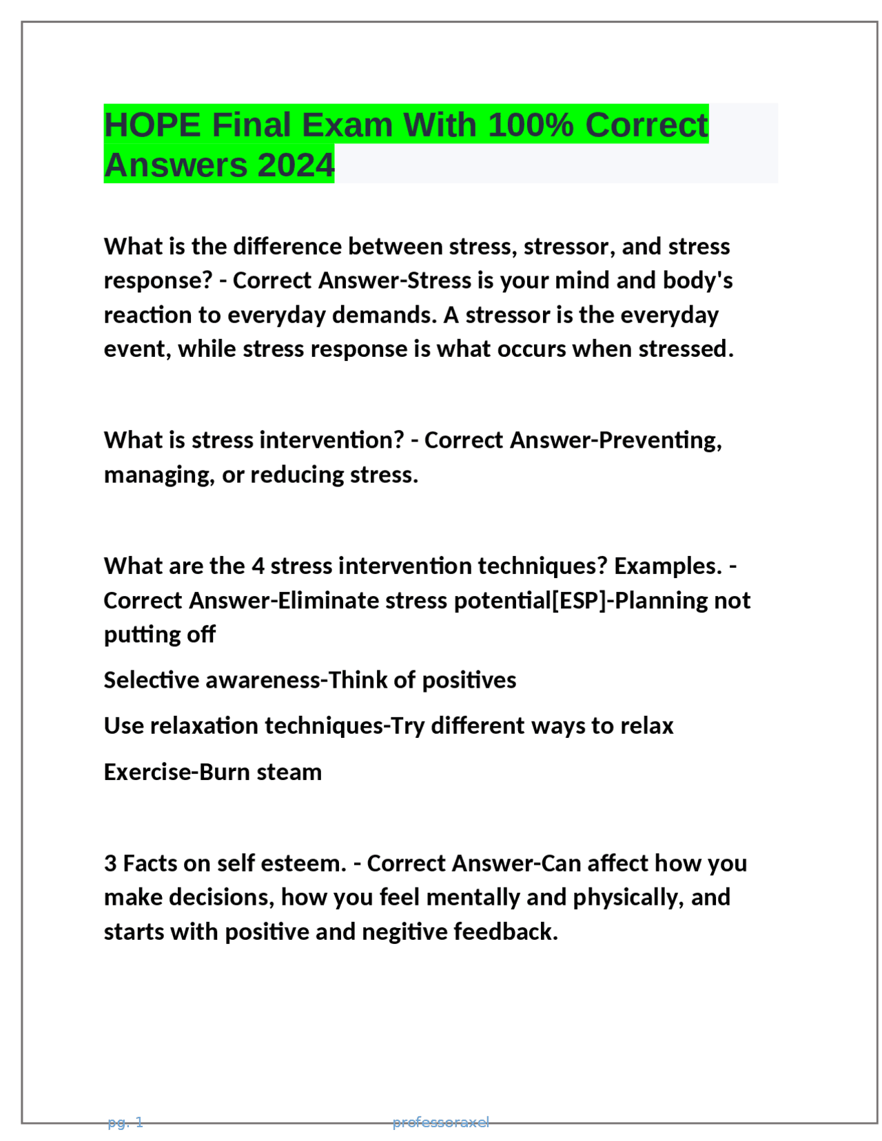 HOPE Final Exam With 100% Correct Answers 2024 | Exams Advanced ...
