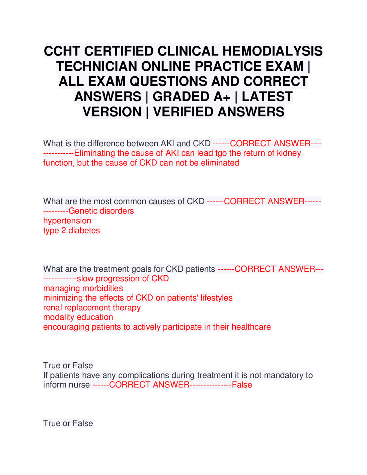 CCHT CERTIFIED CLINICAL HEMODIALYSIS TECHNICIAN ONLINE PRACTICE EXAM ...