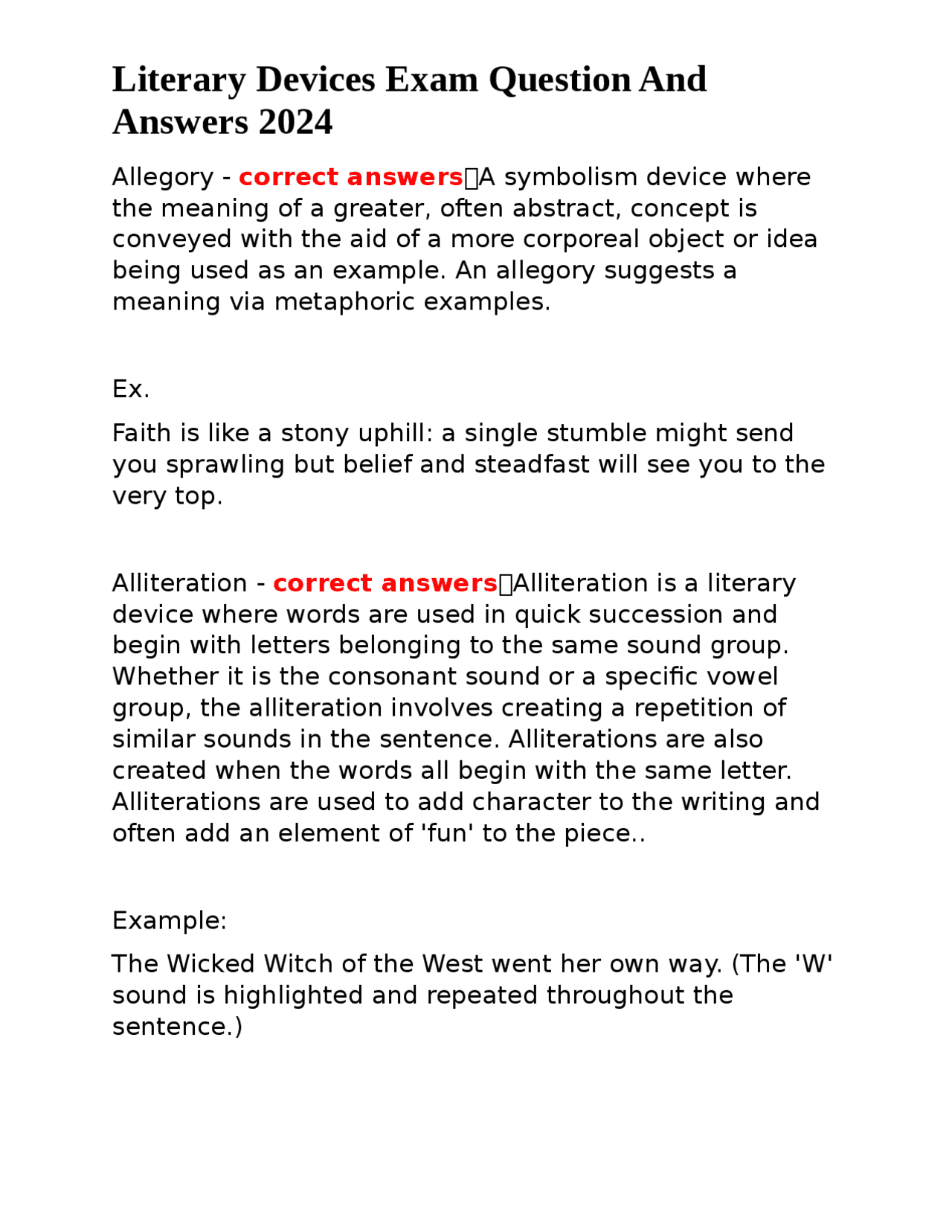 Literary Devices Exam Question And Answers 2024 | Exams Nursing | Docsity