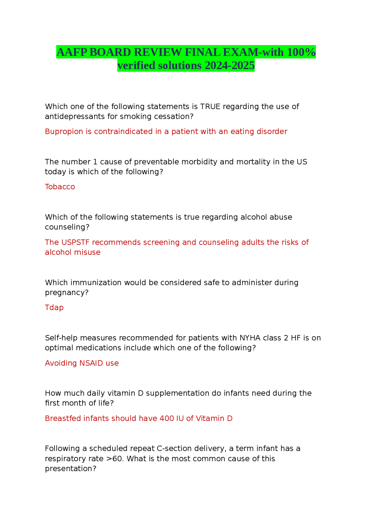 AAFP BOARD REVIEW FINAL EXAM-with 100% verified solutions 2024-2025 ...